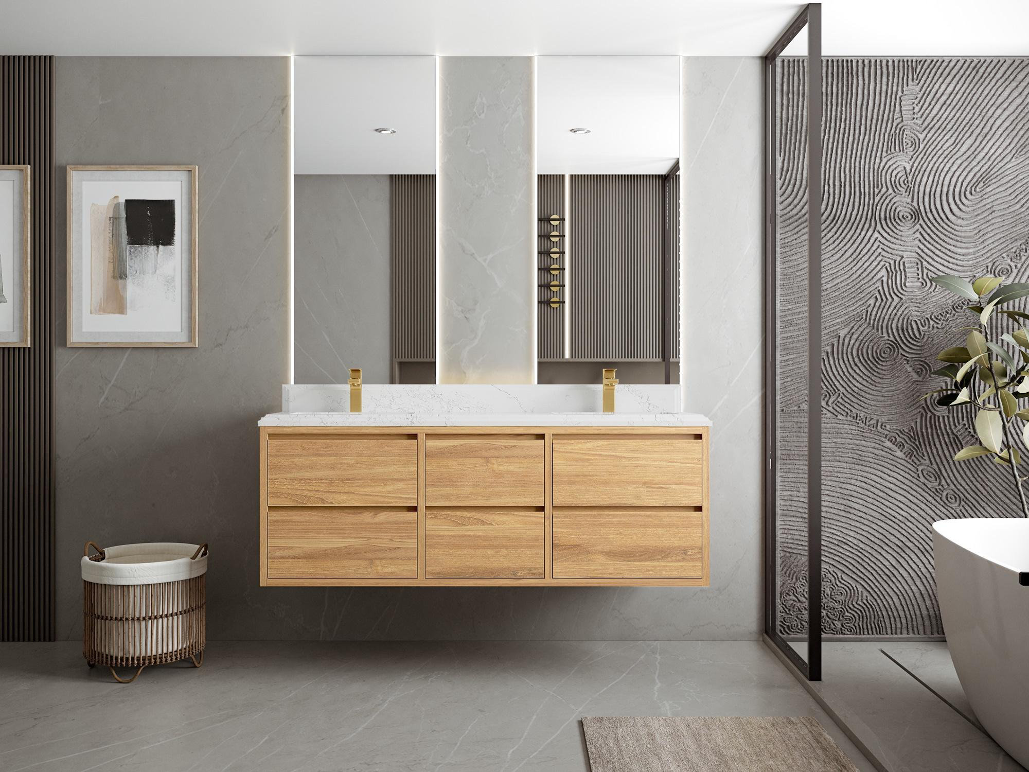 Willow Collections Madison Teak Floating 60'' Double Bathroom Vanity ...
