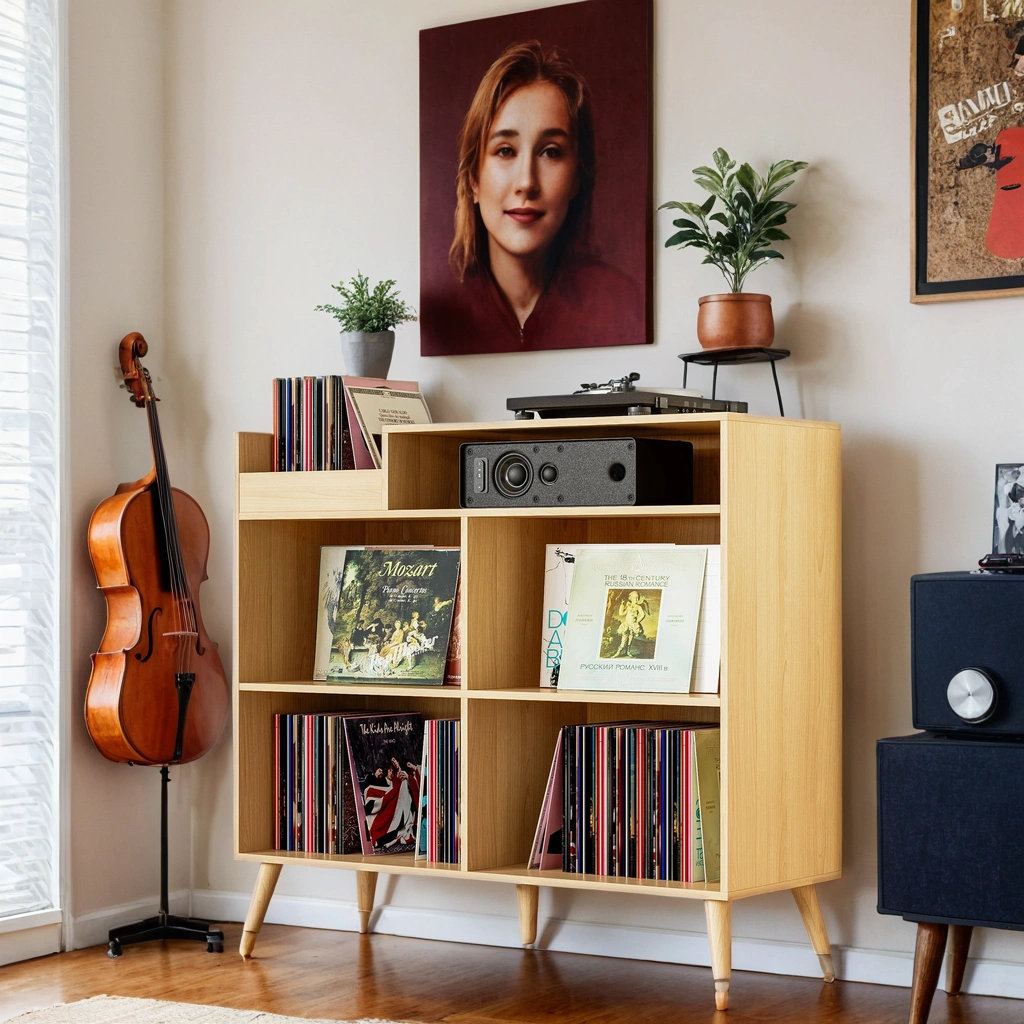 George Oliver 3 Tier Large Record Player Stand With Power Outlet, Vinyl ...