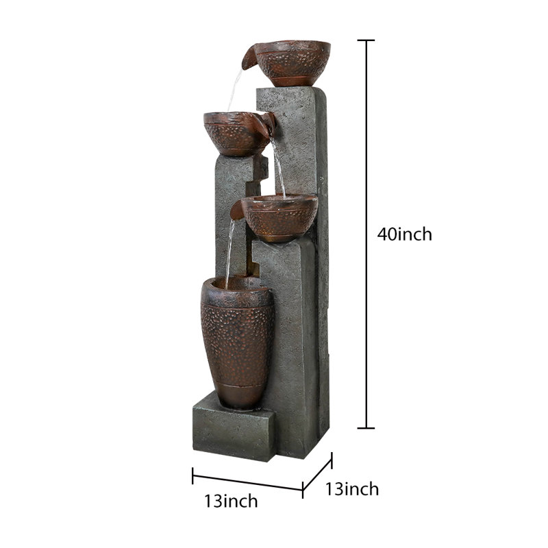 Bungalow Rose Resin Fiberglass Water Fountain with Light | Wayfair