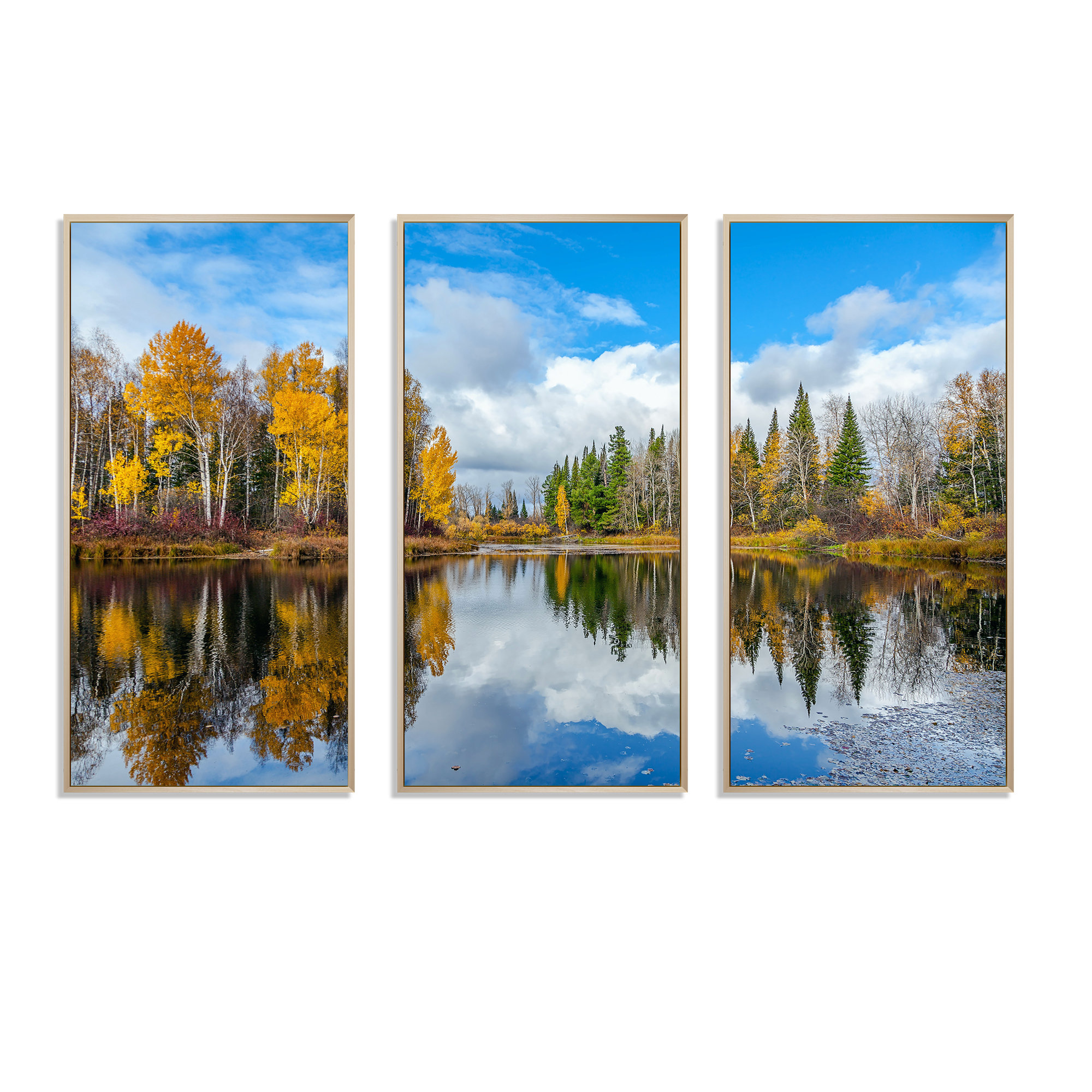 Millwood Pines Nice Autumn Trees With Forest Lake - Landscape Framed ...