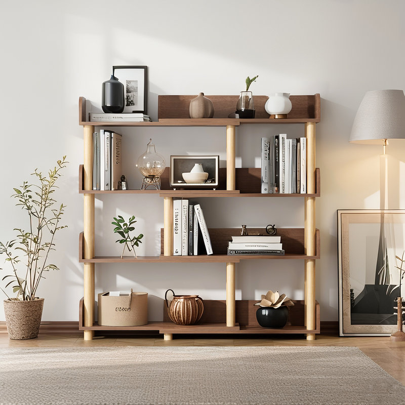 Latitude Run® 4 Tier Retractable & Rotatable Bookcases, Wooden Corner ...