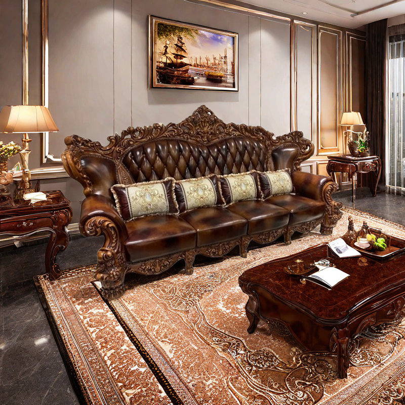 Romero Solid Wood Double-sided Carved American Sofa 122'' Genuine ...