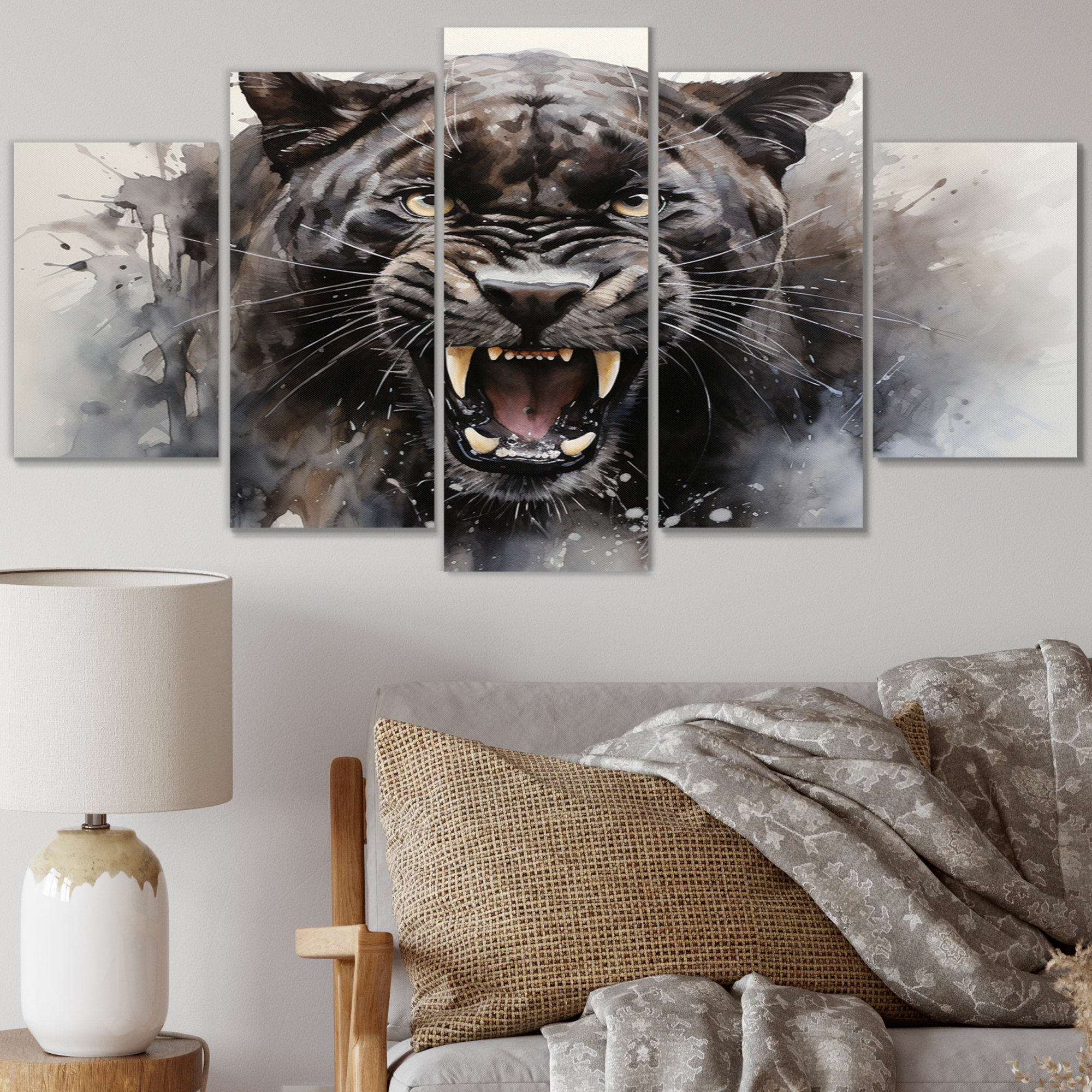 Bungalow Rose Black Grey Panther Silent Stalker Ink - Animals Wall Art ...