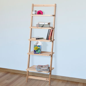 Lavish Home 5-Tier Ladder Shelf - Wooden Narrow Leaning Bookshelf for ...