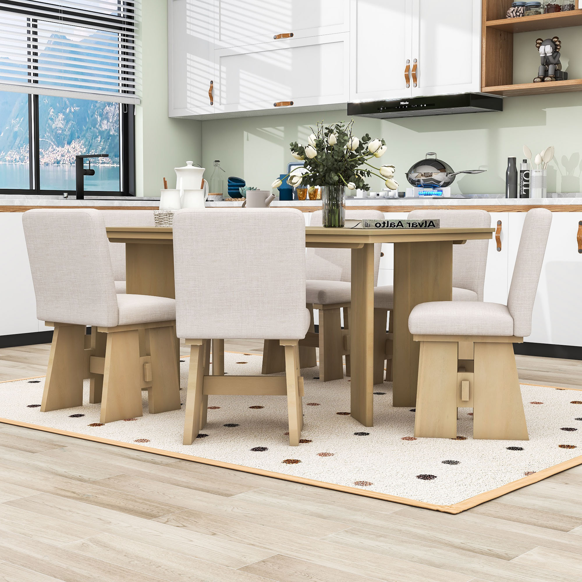 Latitude Run® Modern 7-Piece Dining Table Set with 6 Upholstered Dining ...