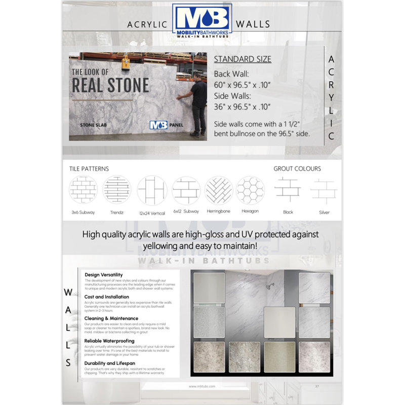 Avora Bath Subway Tile White Acrylic Alcove Shower Walls | Wayfair