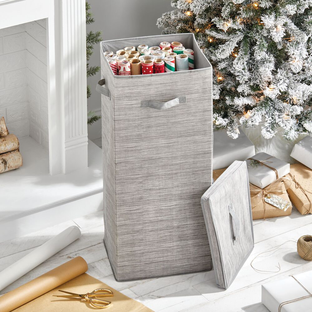mDesign Tall Gift-Wrapping Paper Storage Box with Handles + Removable ...