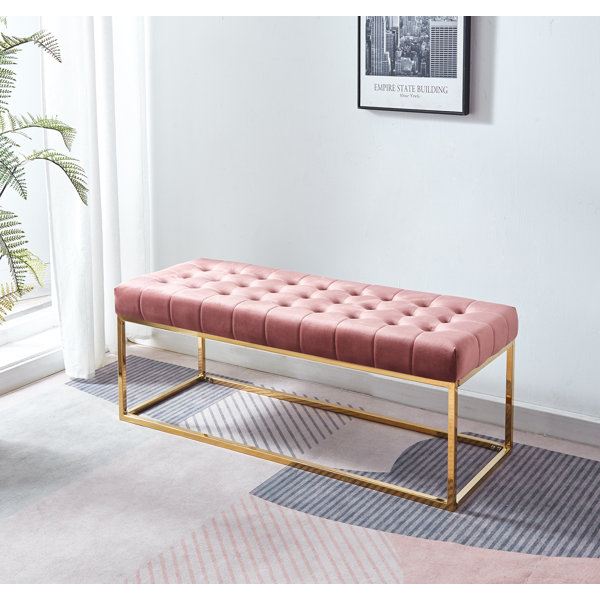 Mercer41 Greydi Tufted Velvet Bench with Gold Chrome Legs | Wayfair