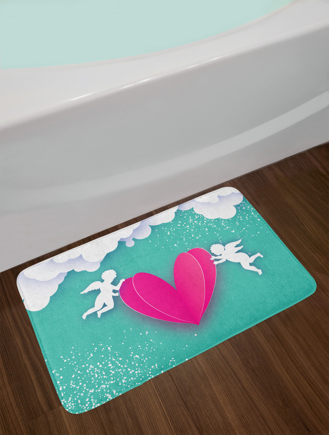 East Urban Home Flying Cupid Carrying Big Heart Bath Rug | Wayfair