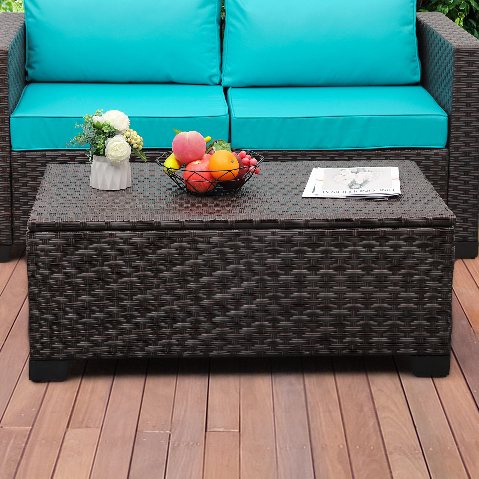 Latitude Run® Outdoor Table with Storage Patio Table Wicker Coffee ...