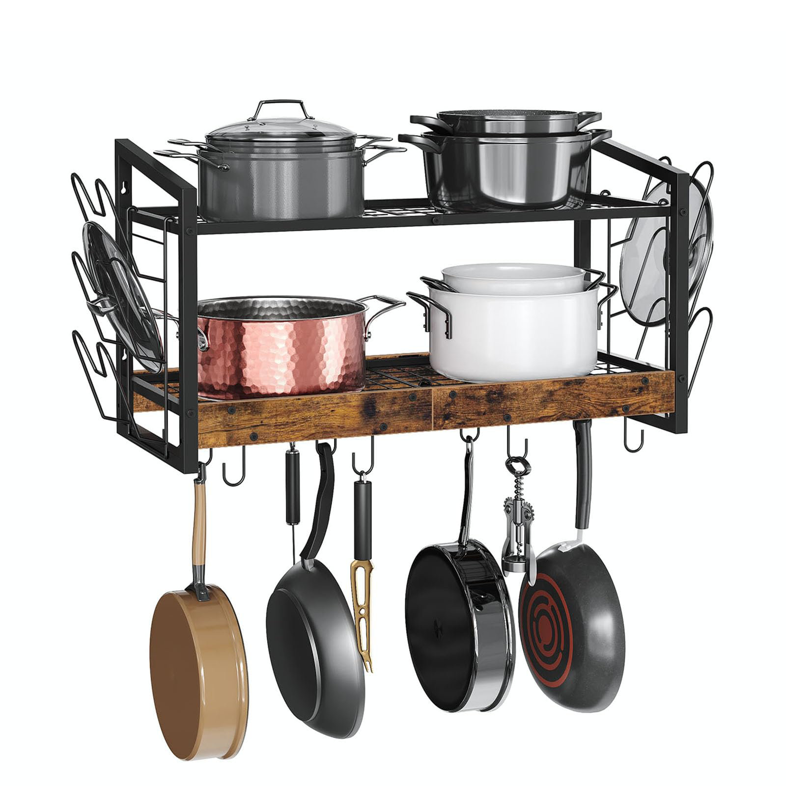 17 Stories Pot Rack Wall Mounted, 2-Tier Kitchen Pot And Lid Organizer ...