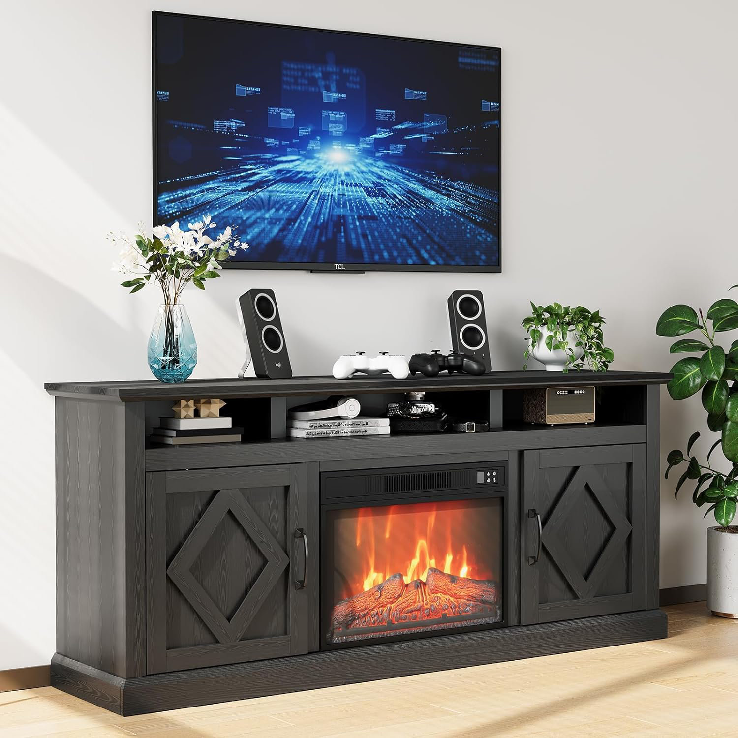 gaomon 67'' TV Stand + 23'' Wick TV Stand Electric Fireplace Electric ...