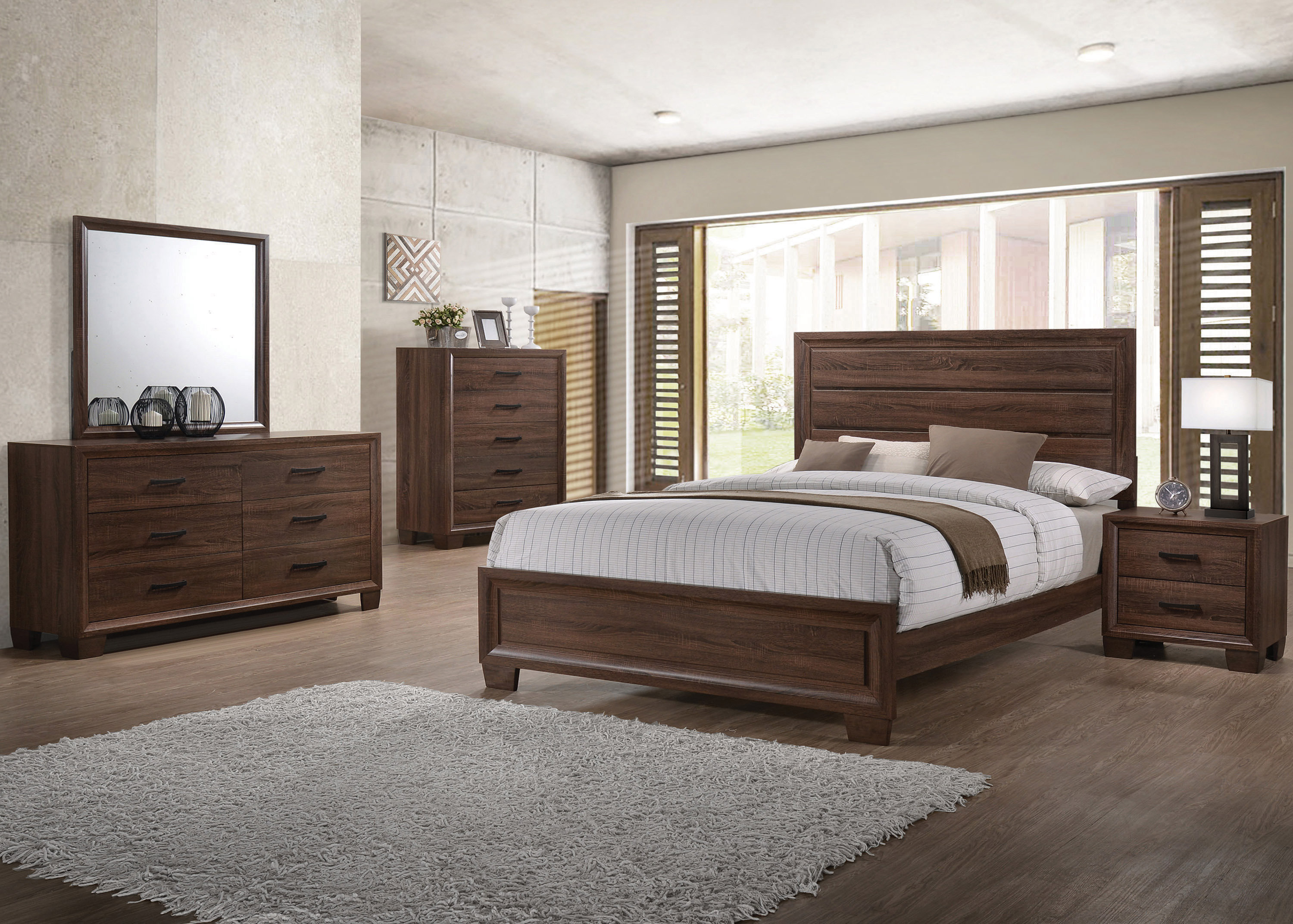 Loon Peak® Raemon 4 Piece Bedroom Set in Medium Warm Brown | Wayfair