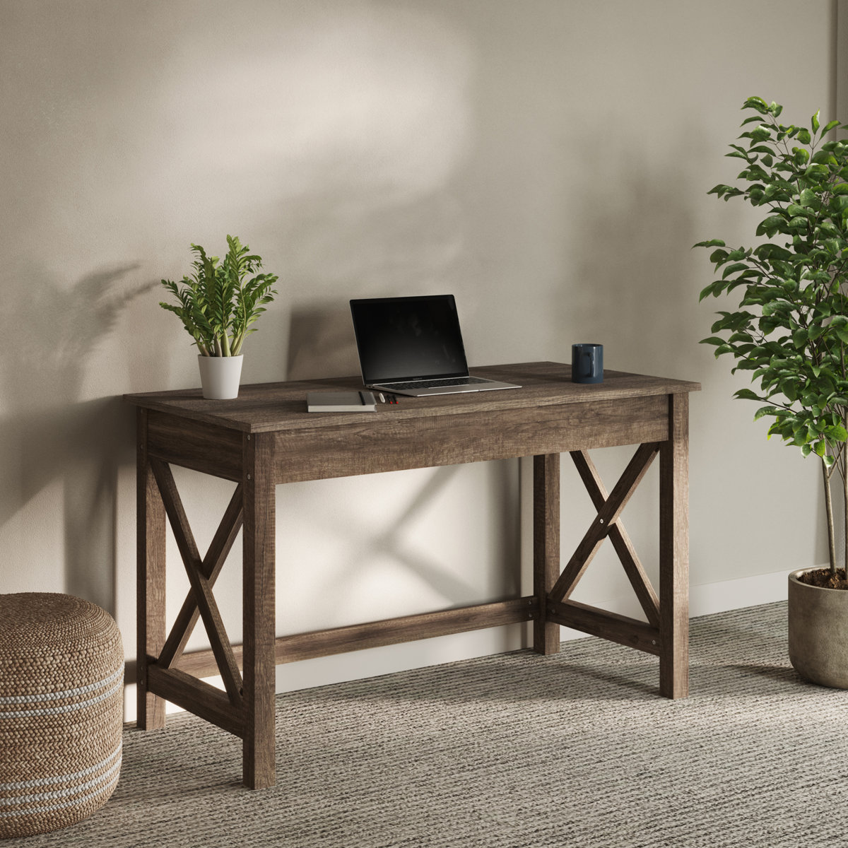 Gracie Oaks Phawak Writing Desk - Work Desk with X-Pattern Legs - For ...