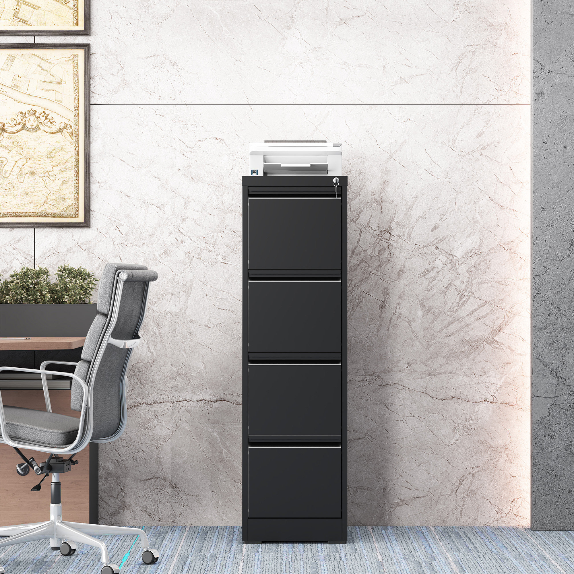 Ebern Designs 4 Drawers Metal Vertical File Cabinets with Lock-Durable ...