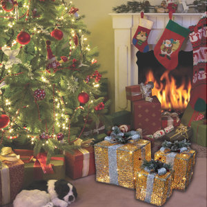 The Holiday Aisle® 3 Piece Fabric Gift Boxes Lighted Display Set ...