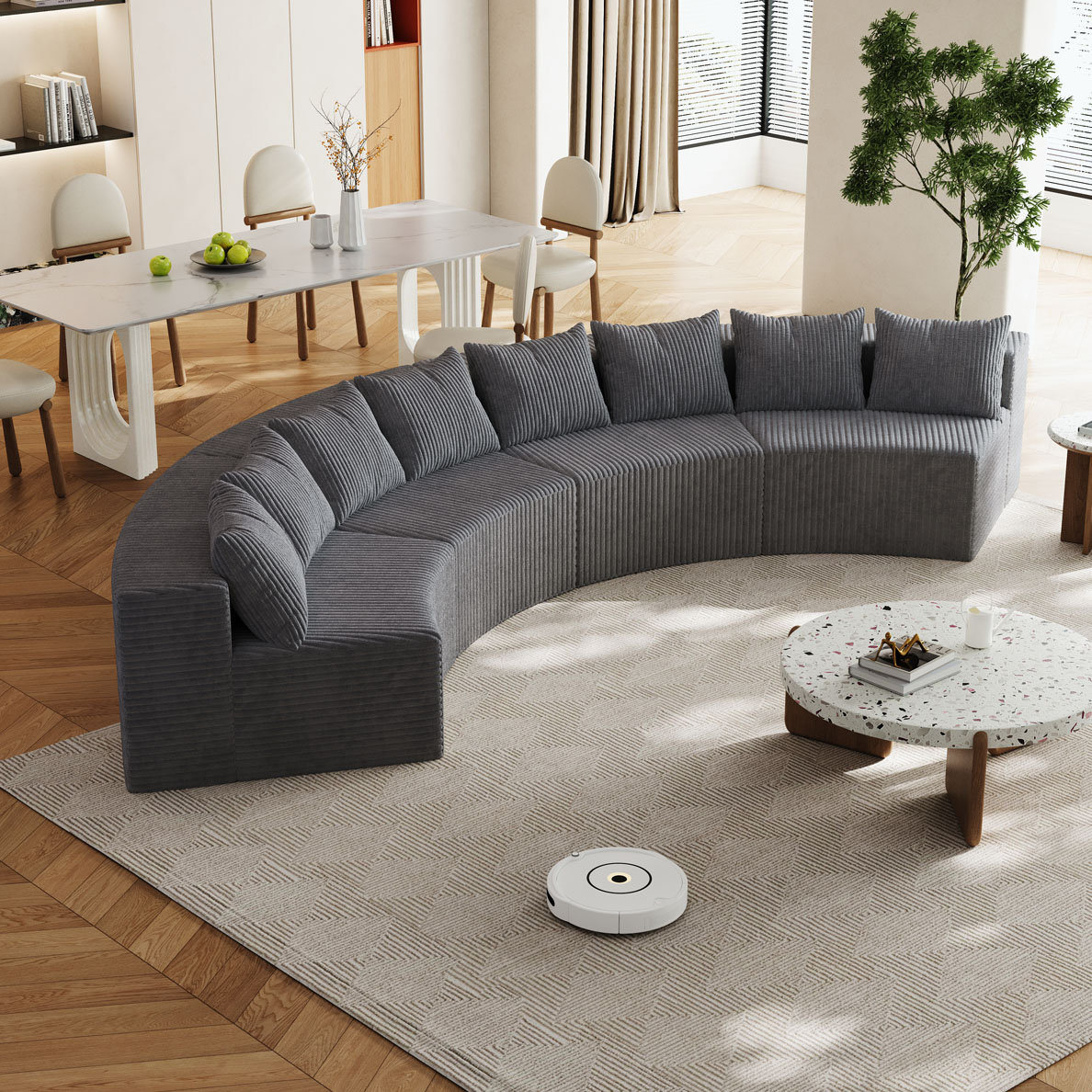 Hokku Designs Corduroy Modular Semi Circular Sofa Sectional | Wayfair