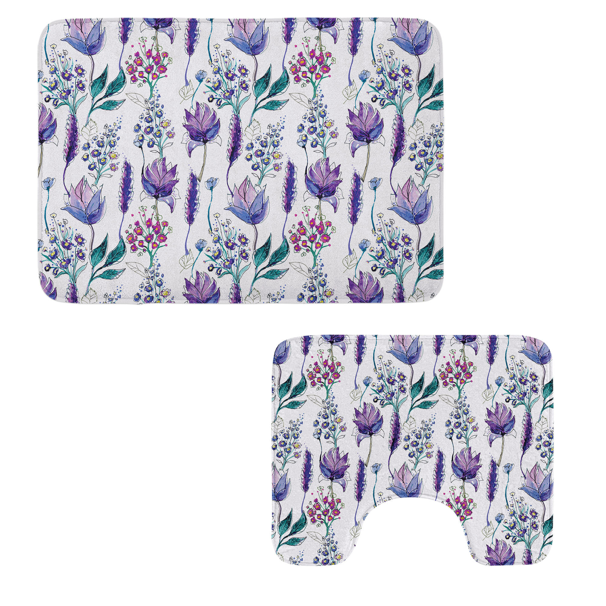East Urban Home Floral Bathroom Rug Set 2 Pieces Rectangle & Contour ...