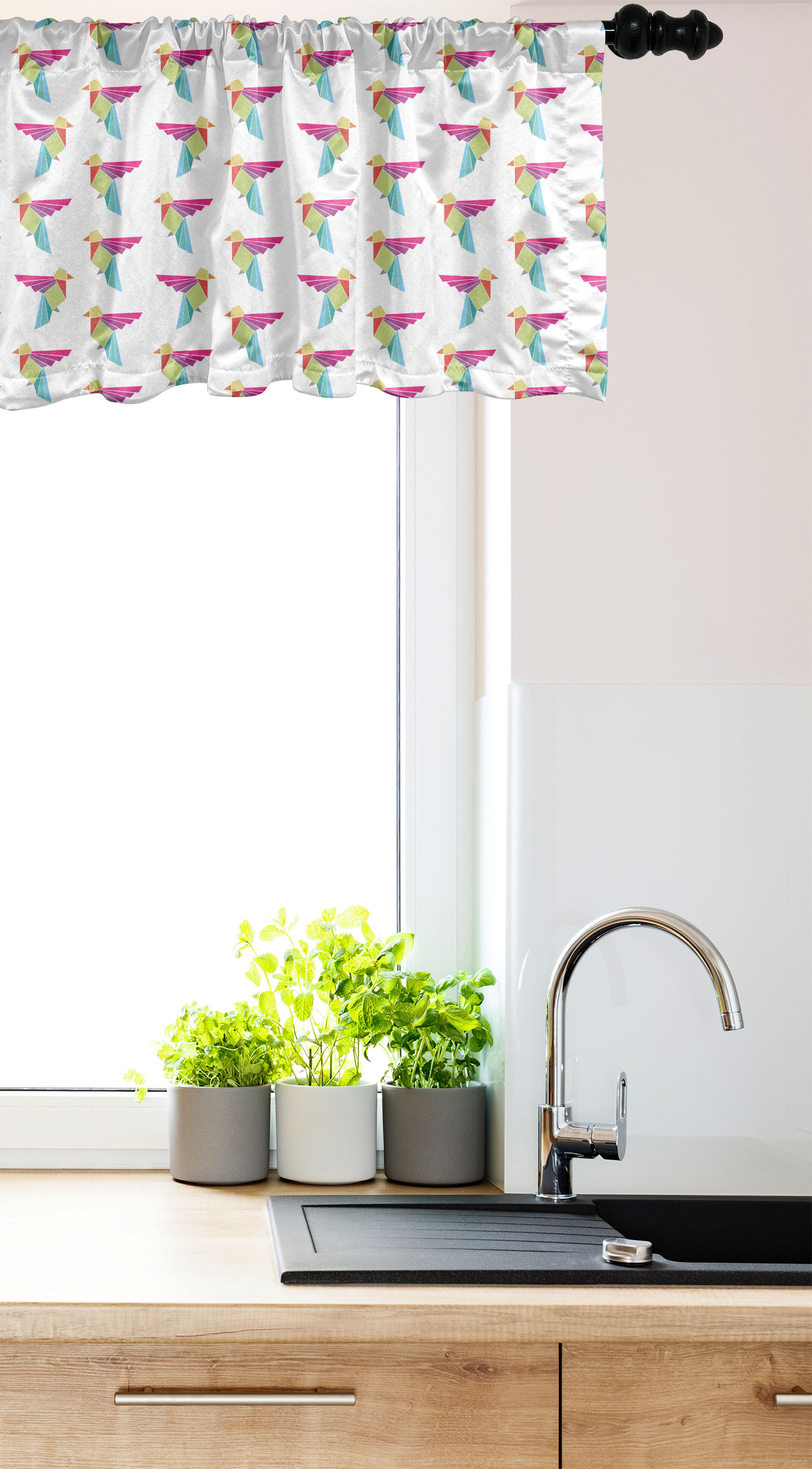 Ambesonne Bird Valance Pack of 2 Japanese Paper Art Origami White and ...