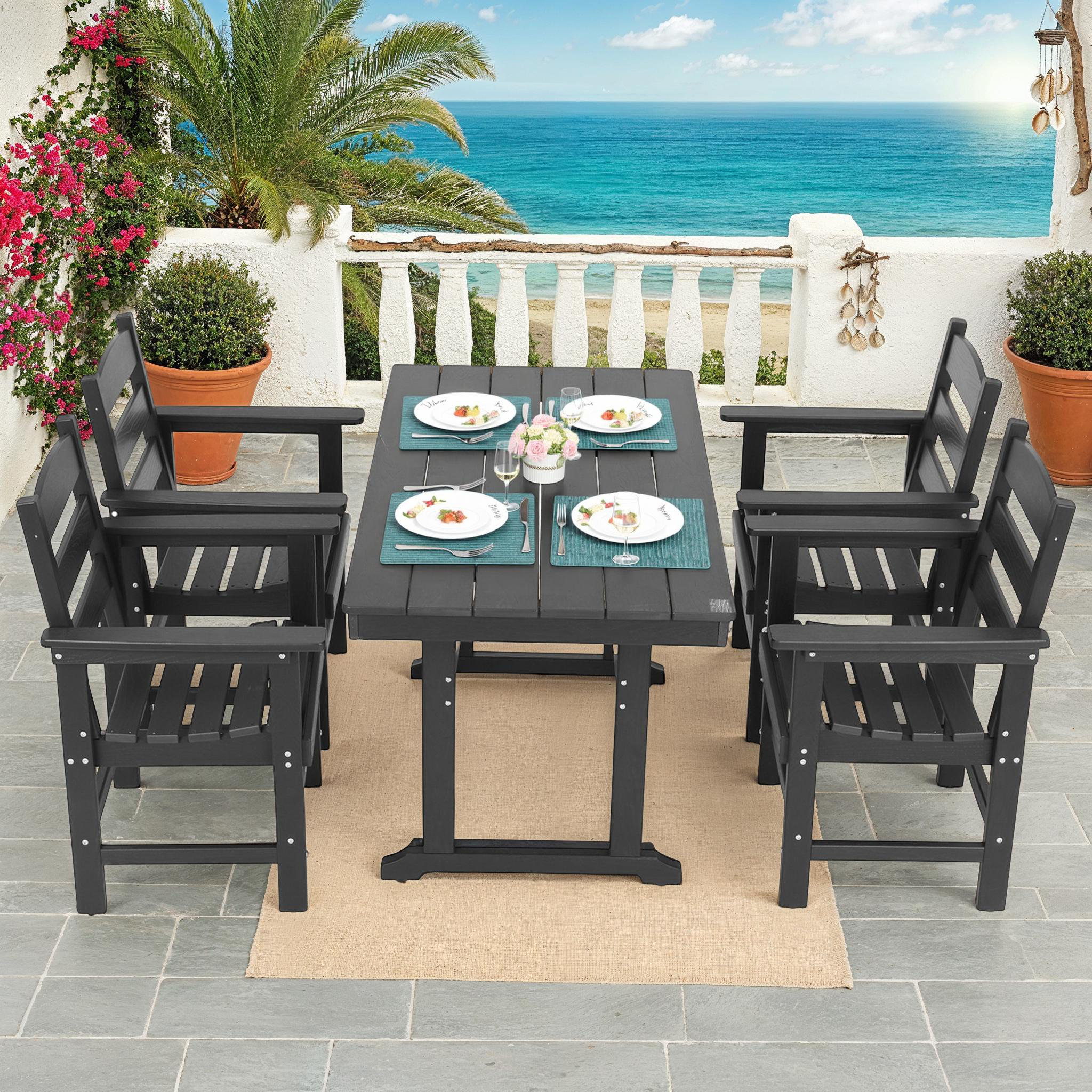 Red Barrel Studio® 5pc Modern Outdoor Dining Set for 4, Durable HDPE ...