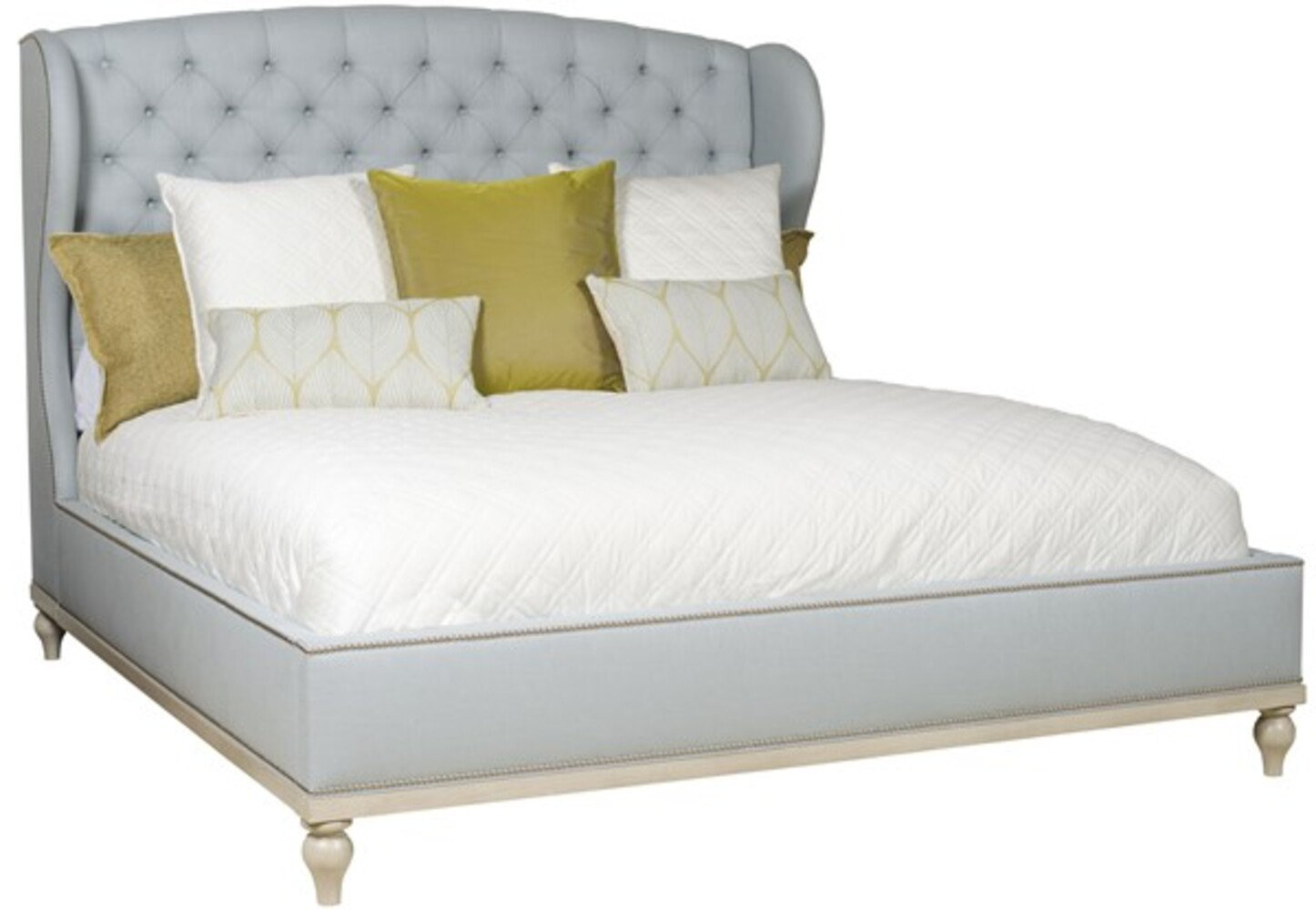 Emma King Tufted Upholstered Low Profile Panel Bed Vanguard Furniture Leg Color Wrenn Fabric Tuck Graphite Nailhead Detail No