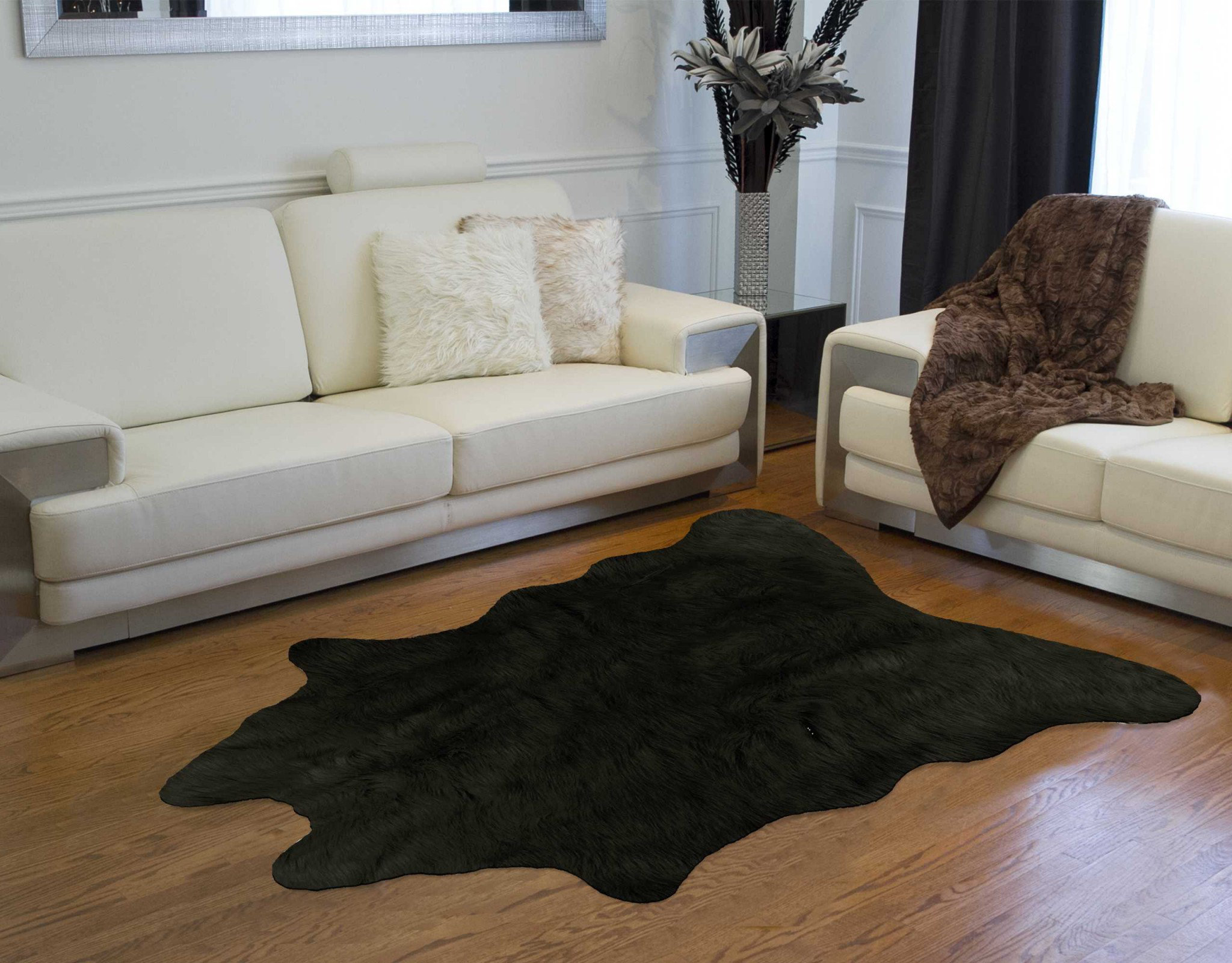 Latitude Run® Coderro Black Faux Cowhide Washable Area Rug | Wayfair