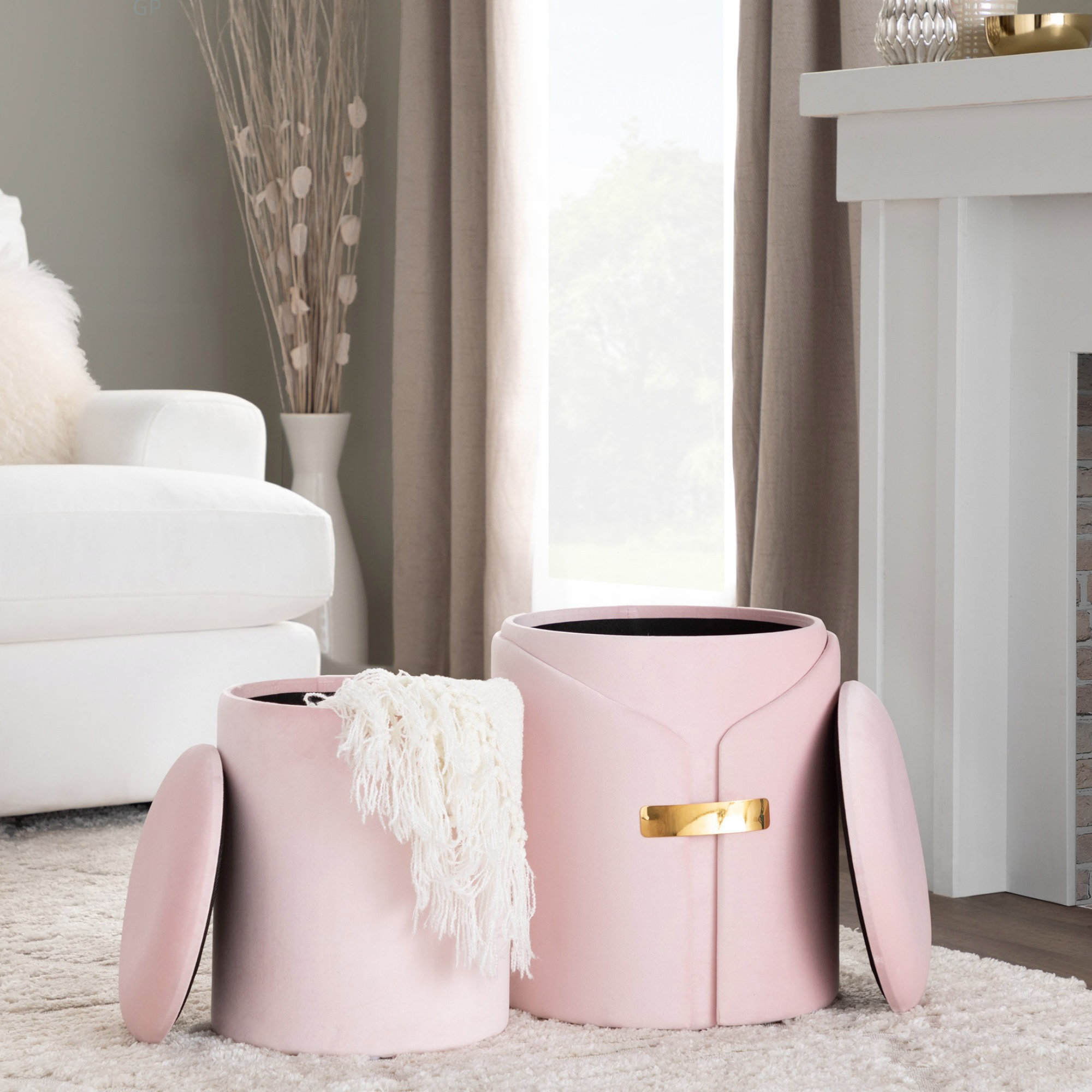 Mercer41 Dahlia Contemporary/Glam Nesting Ottoman Set In Velvet With ...