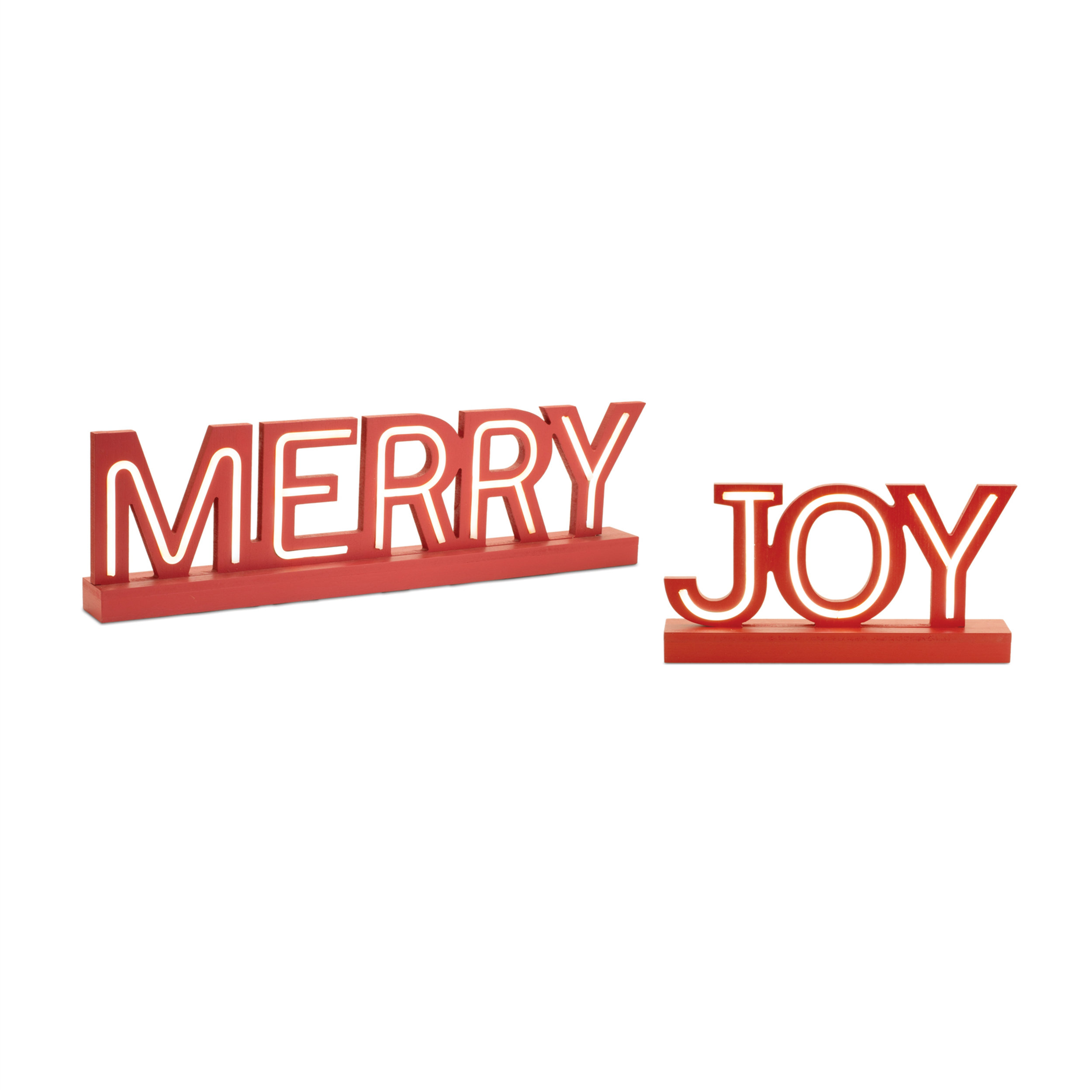 The Holiday Aisle® LED Joy and Merry Tabletop Sign (Set of 2) | Wayfair