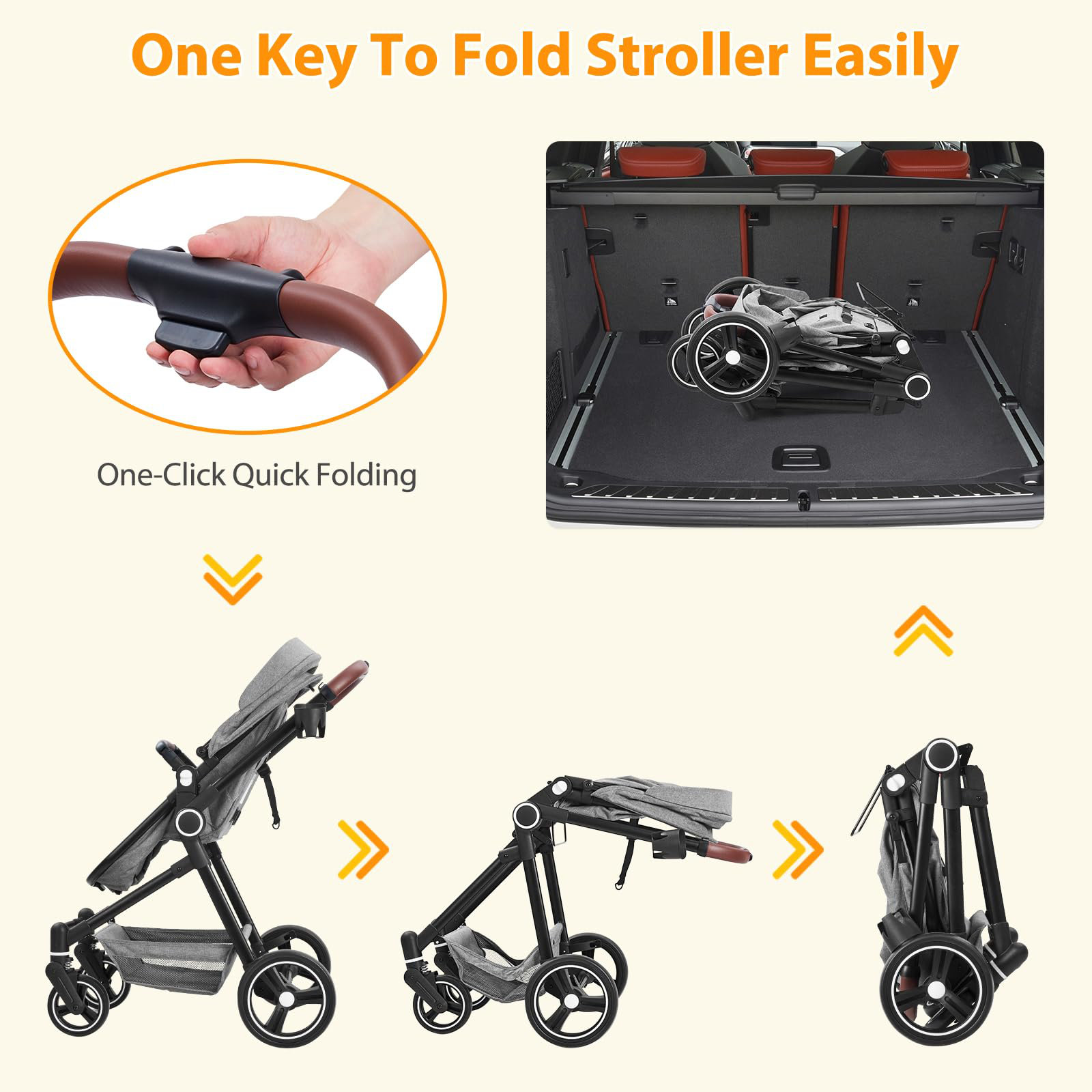 babevy 2 in 1 Baby Stroller, Folding Pushchair Reversible Infant seat ...