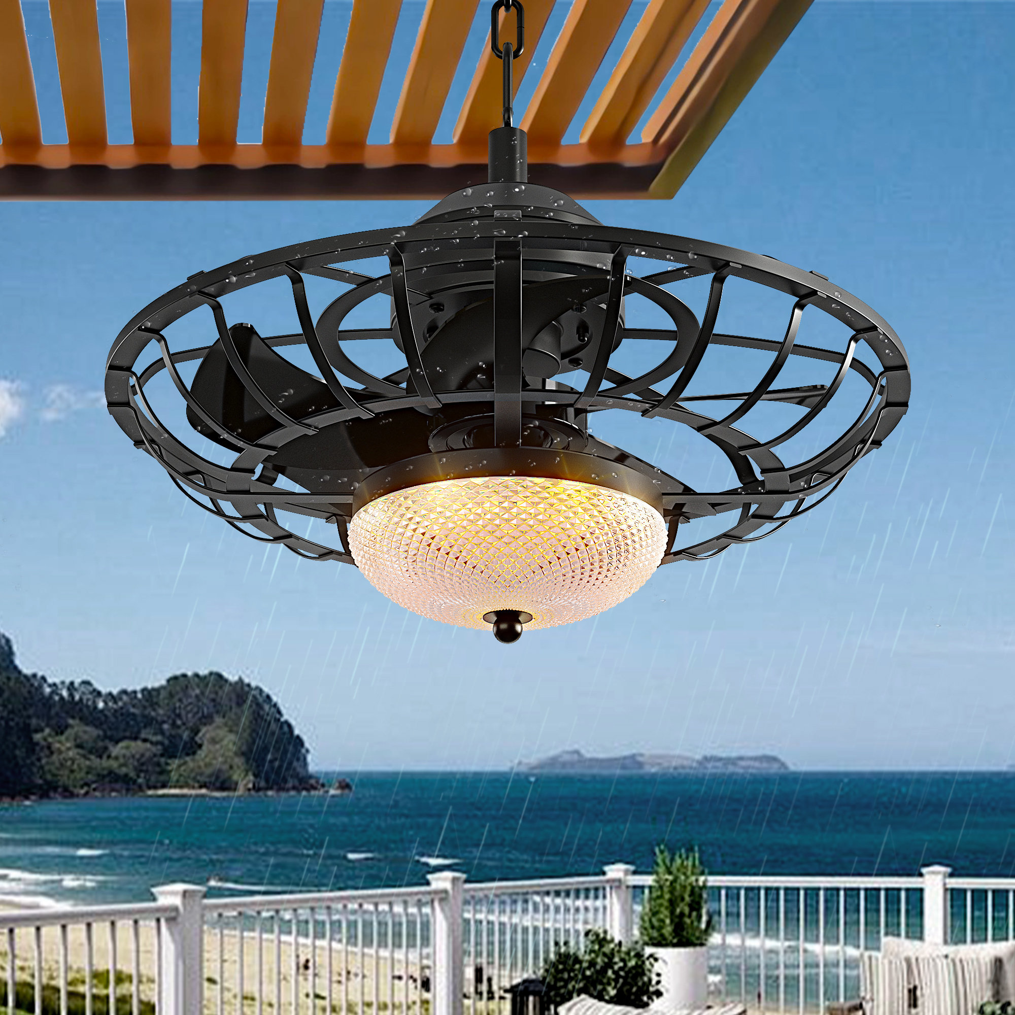 17 Stories 20“ Outdoor Ceiling Fans With Lights Dimmable Waterproof ...