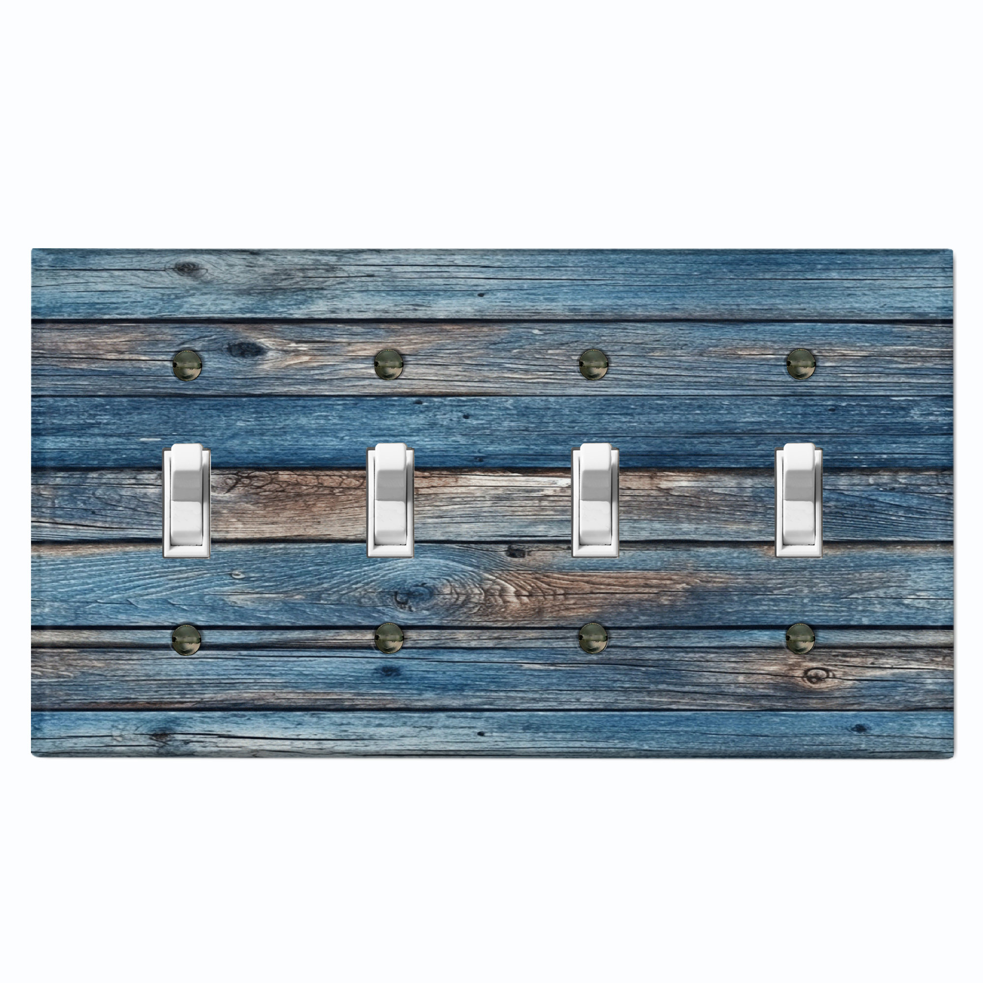 WorldAcc Blue Wood Fence Brown Nature Themed 4 - Gang Toggle Light ...