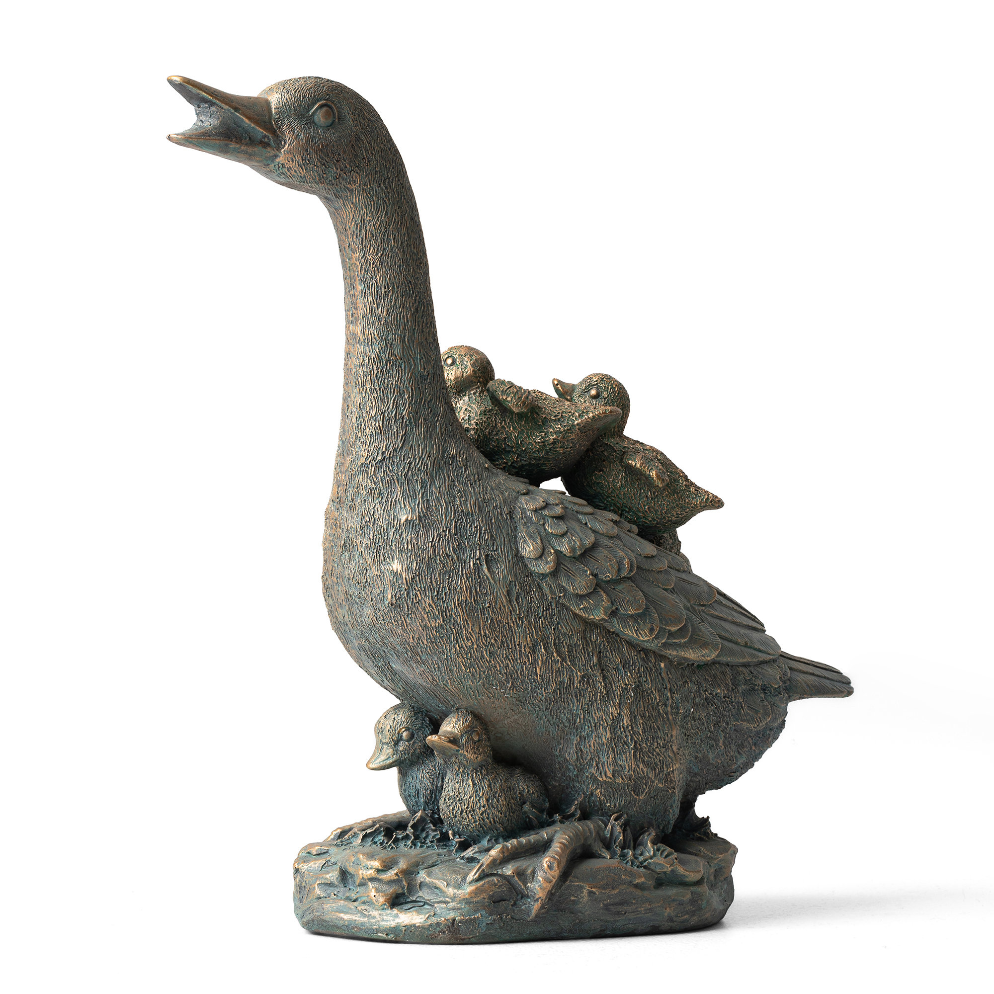 August Grove® Diahn 15"H Polyresin Faux Bronze Duck Garden Statue | Wayfair