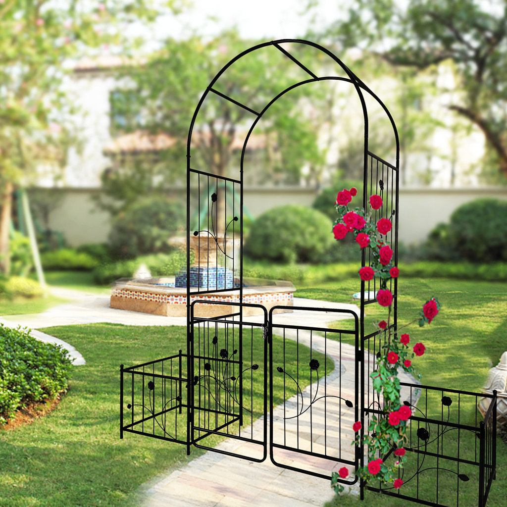 Winston Porter Metal Garden Arch with Gate 79.5'' Wide x 86.6'' High ...