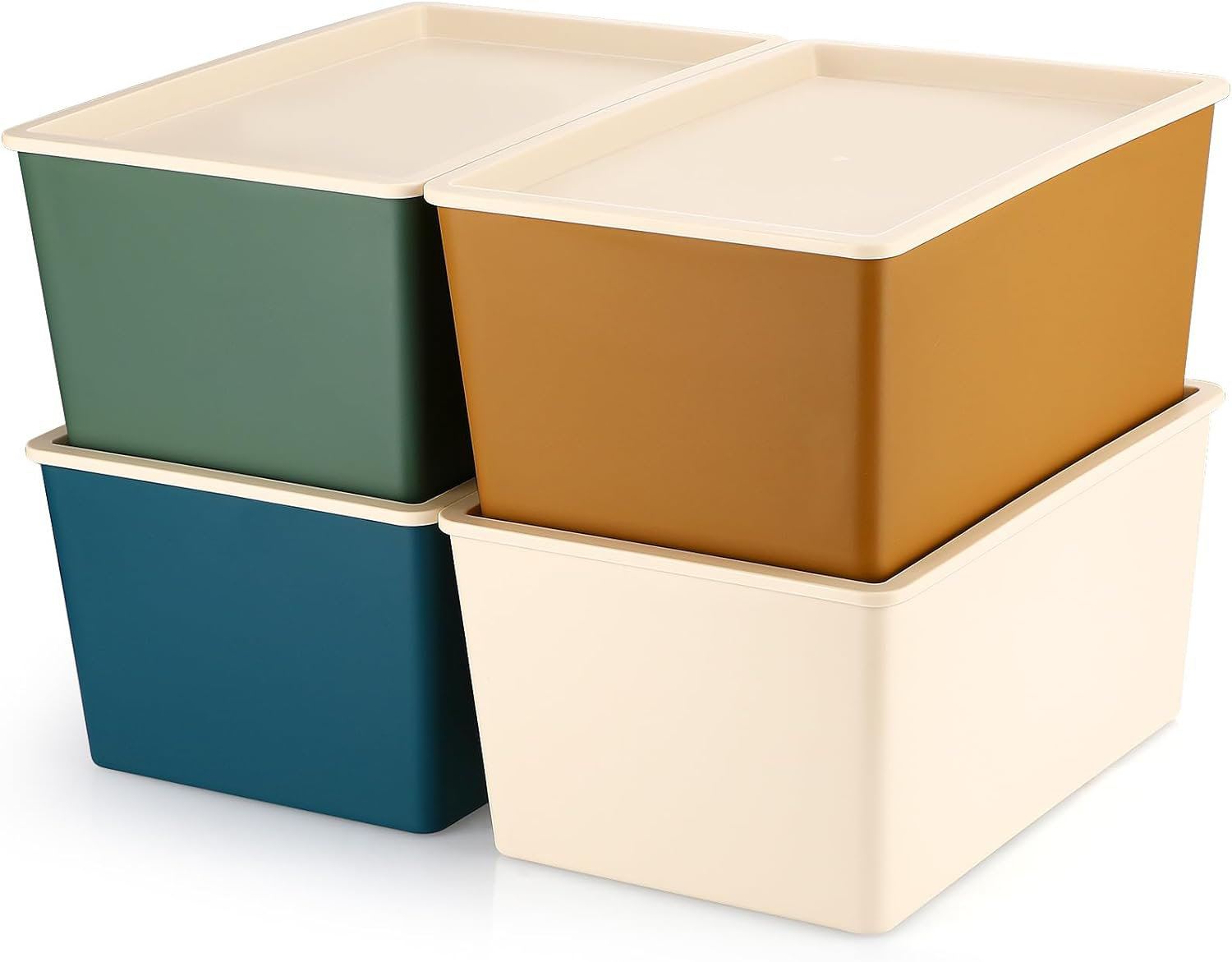 Ebern Designs 4 Pcs Storage Bins With Lids Plastic Containers Stackable ...