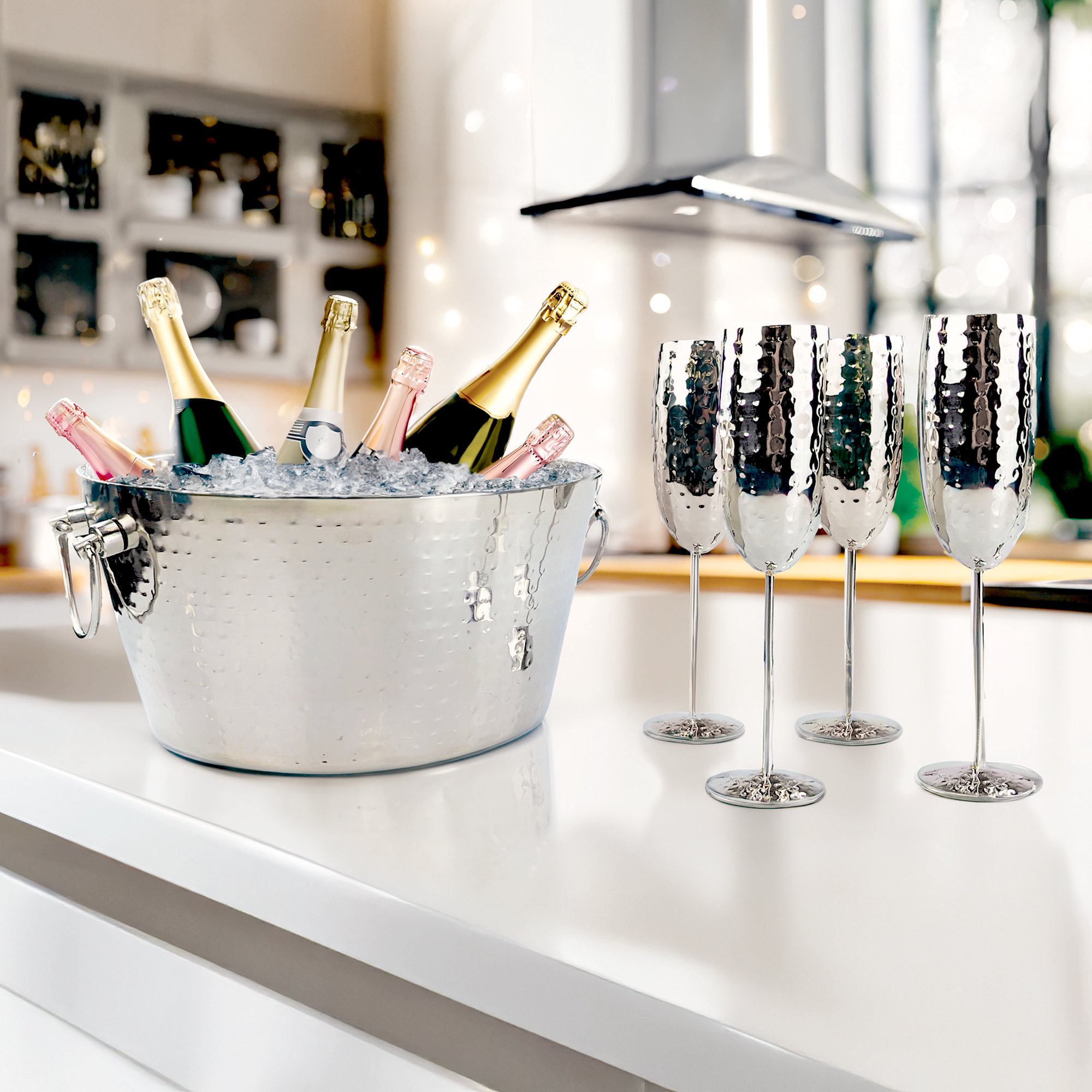 BREKX Cheers Beverage Tub with four Champagne Flutes | Wayfair
