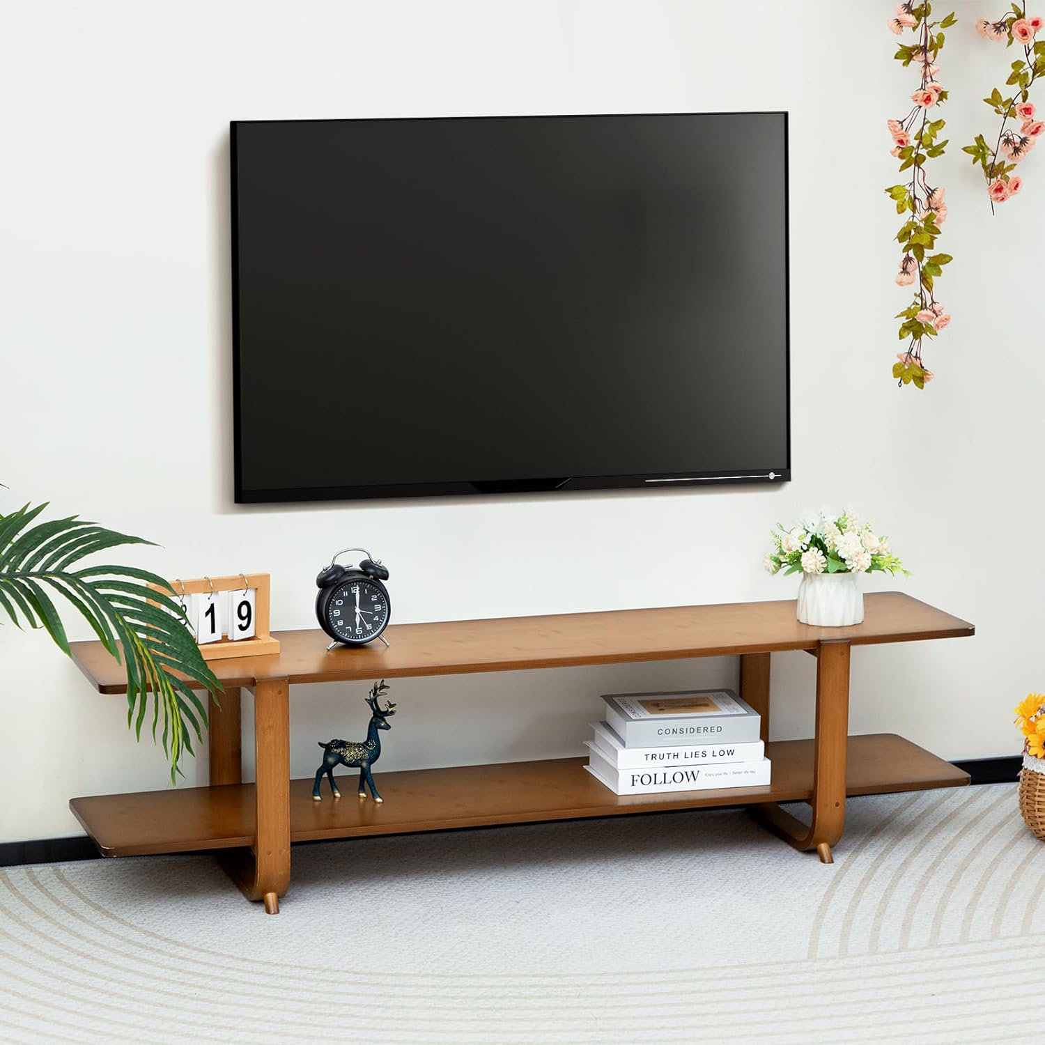 Latitude Run® Bamboo TV Stand With Storage For Tvs Up To 65'', Modern ...