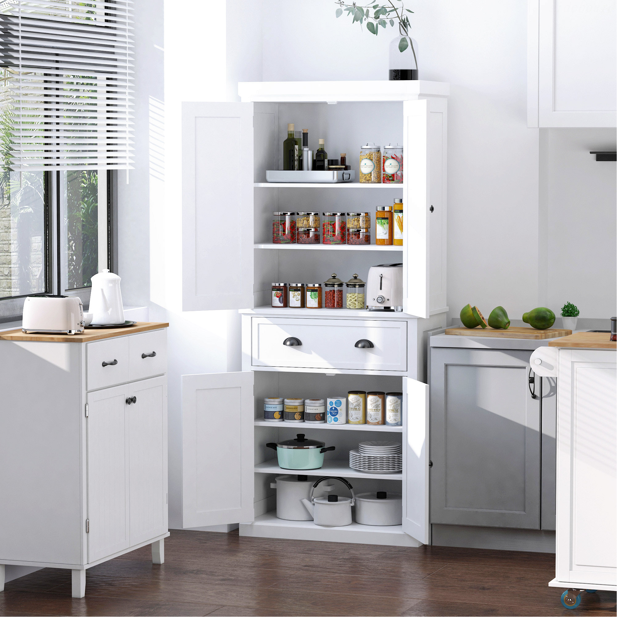 Latitude Run® Freestanding Kitchen Pantry Cabinet, Tall Storage Cabinet ...