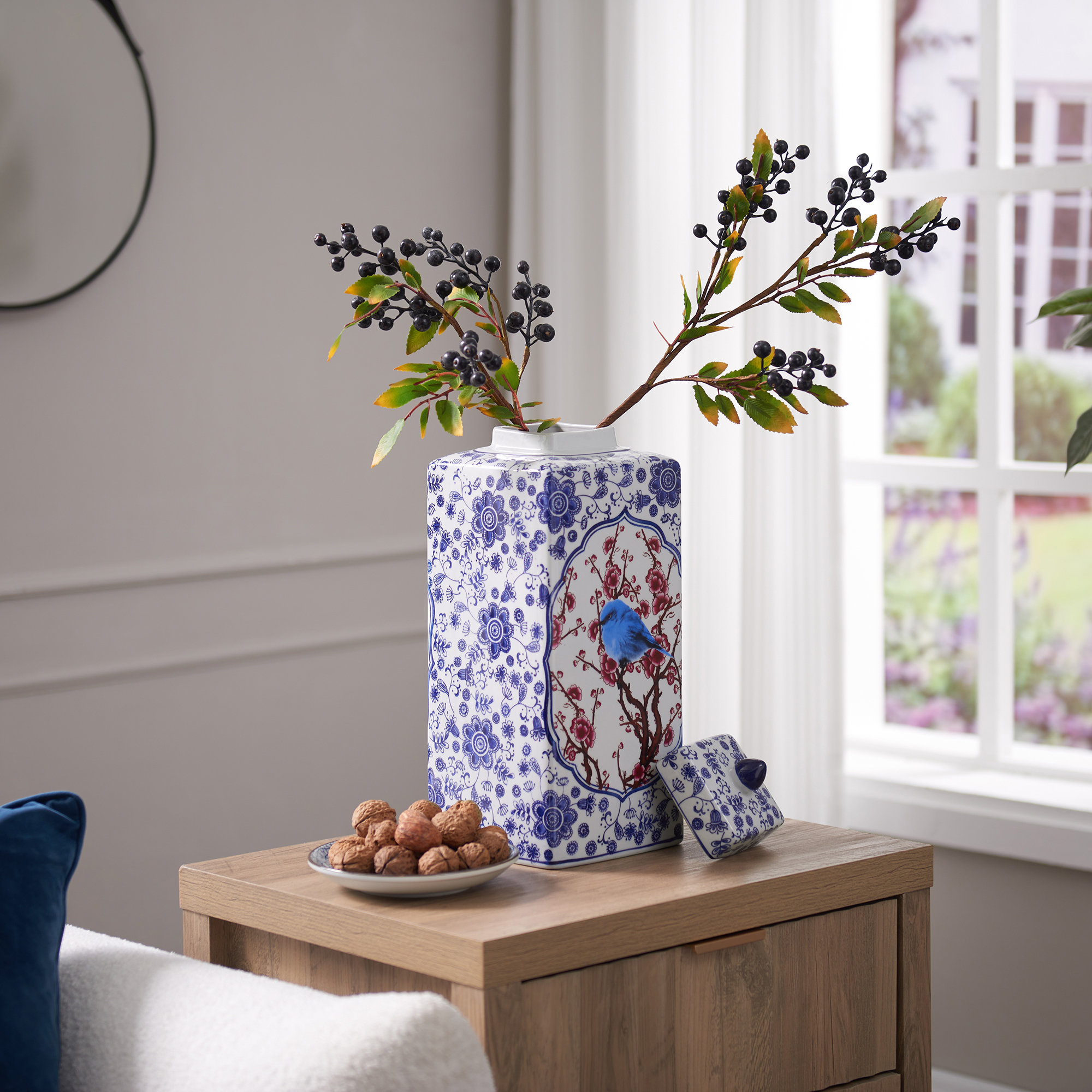 Canora Grey Sharease 17.72" Handmade Blue White Chinoiserie Ceramic ...