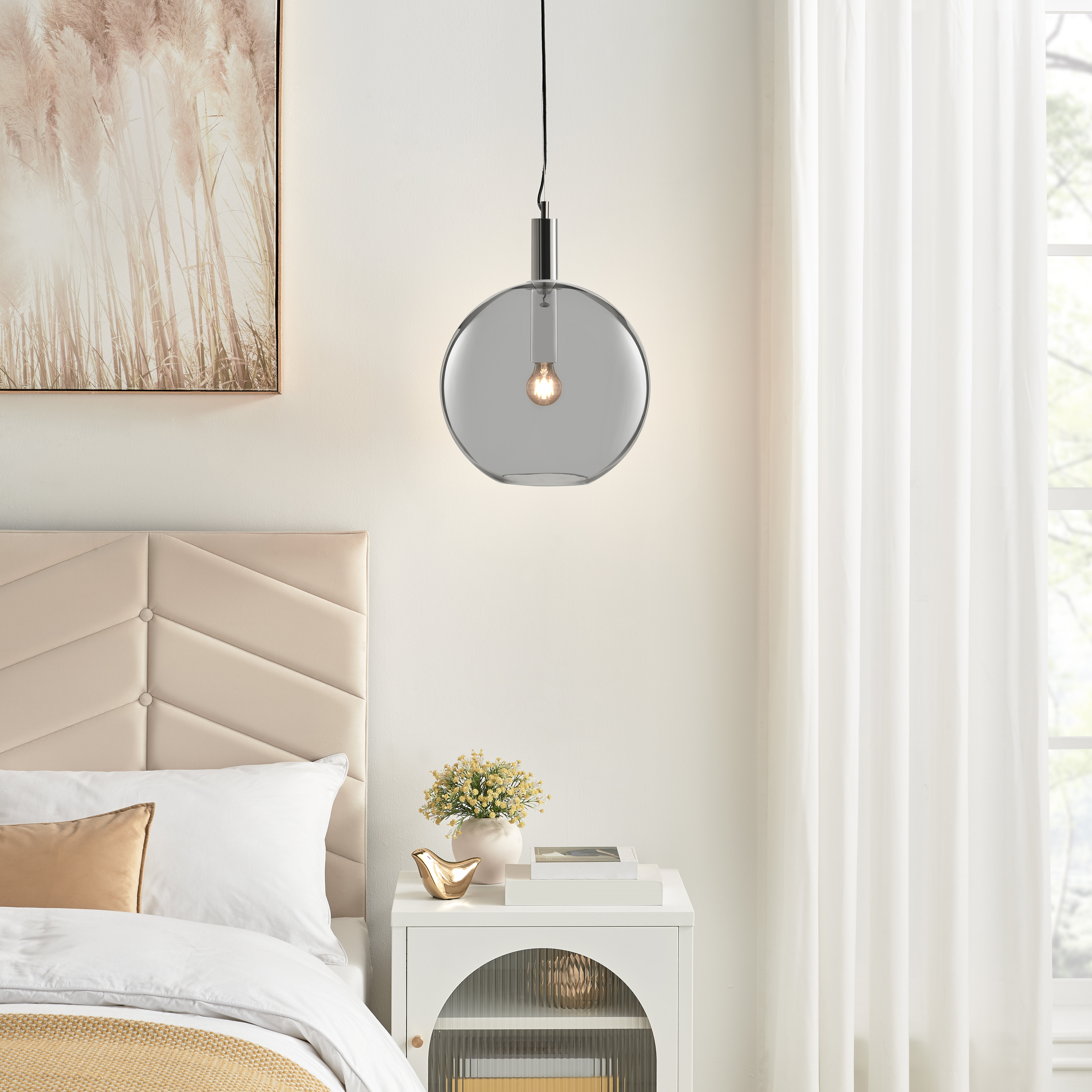 Metro Lane Brazeal Frosted Glass Bulb Pendant Light - Sleek Modern ...