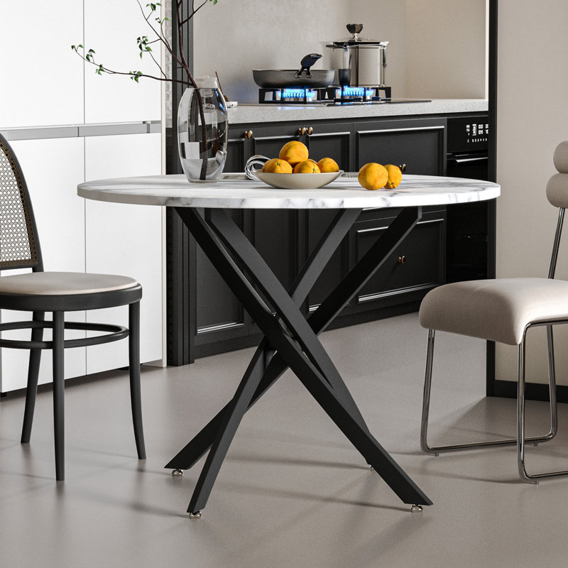 17 Stories Delincourt 40" Cross Legs Round Dining Table | Wayfair