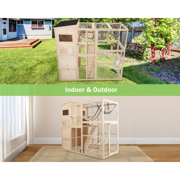 Tucker Murphy Pet™ Large Catio Outdoor Cat Enclosure, Wooden Cat Cage ...