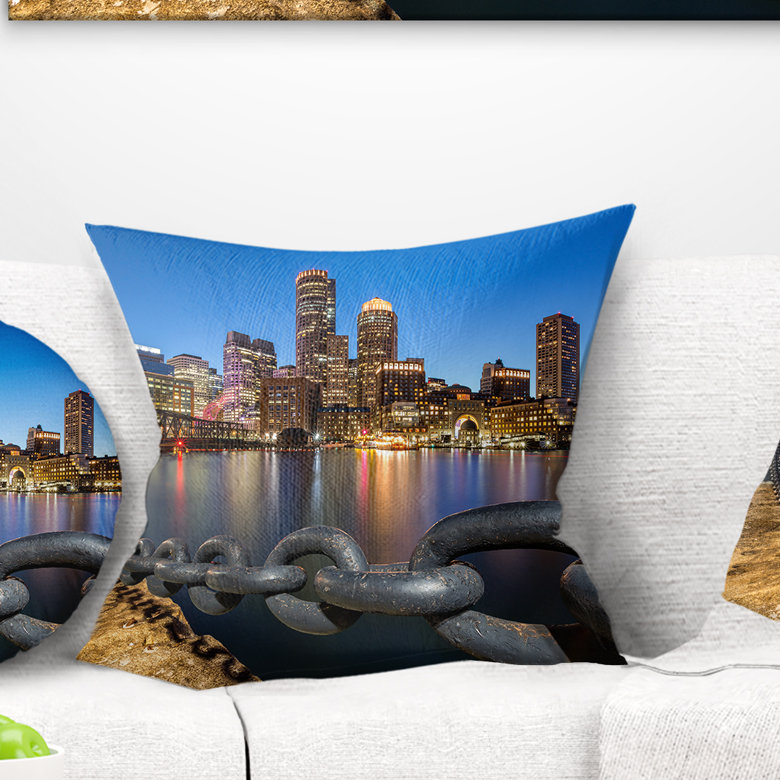 Design Art Boston Skyline at Dusk - Cityscape Printed Pillow | Wayfair