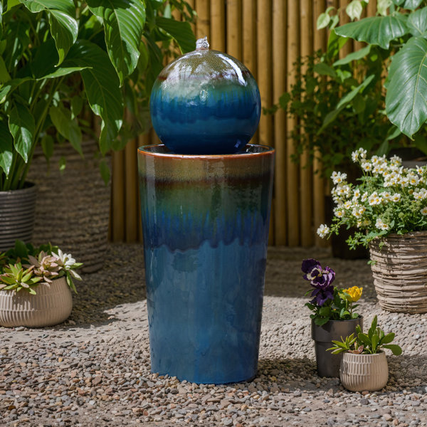 Brayden Studio® Glazed Blue and Brown Duo-Tone Sphere on Round Pillar ...