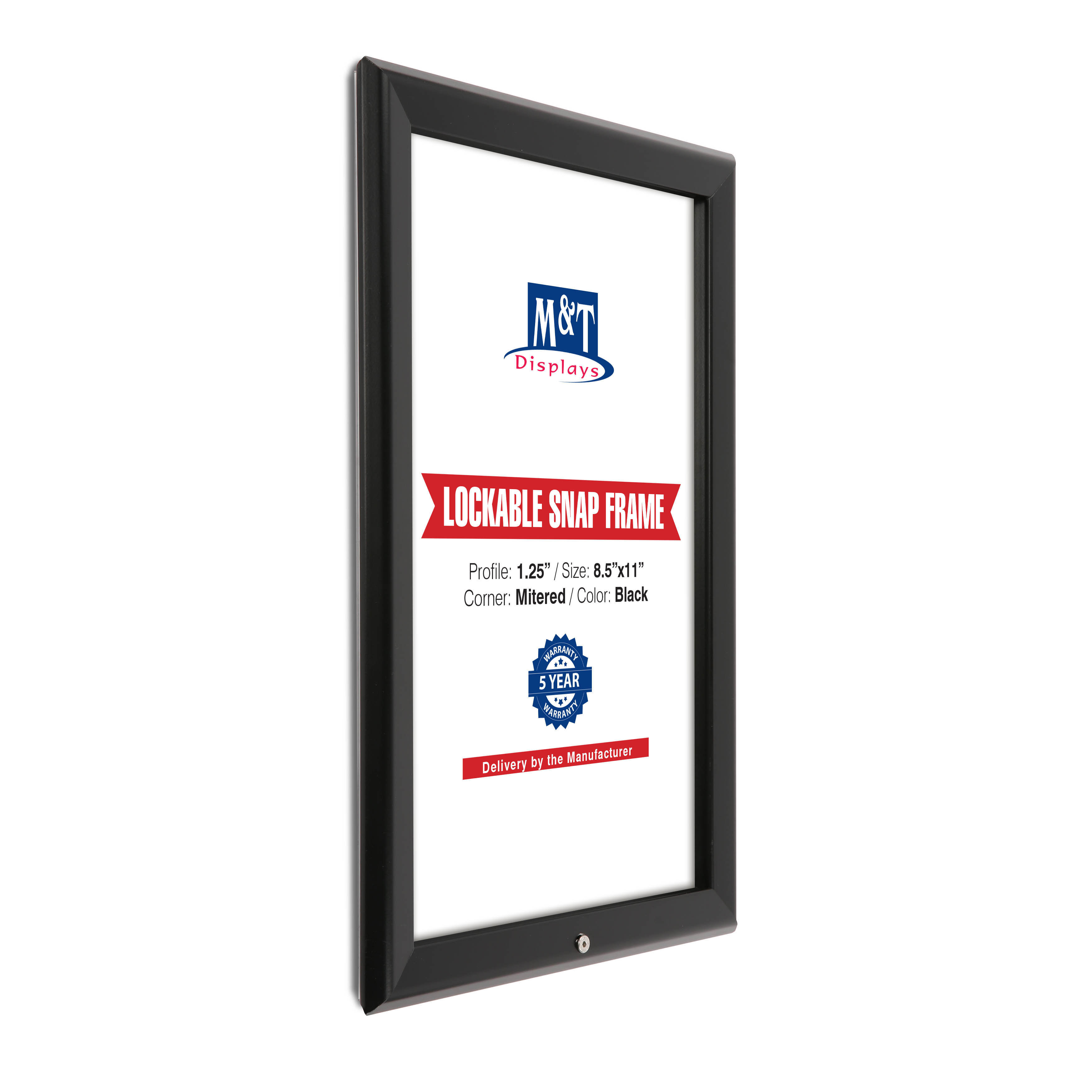 MT Displays 8.5" x 11" Beveled Metal Single Picture Frame in Black ...