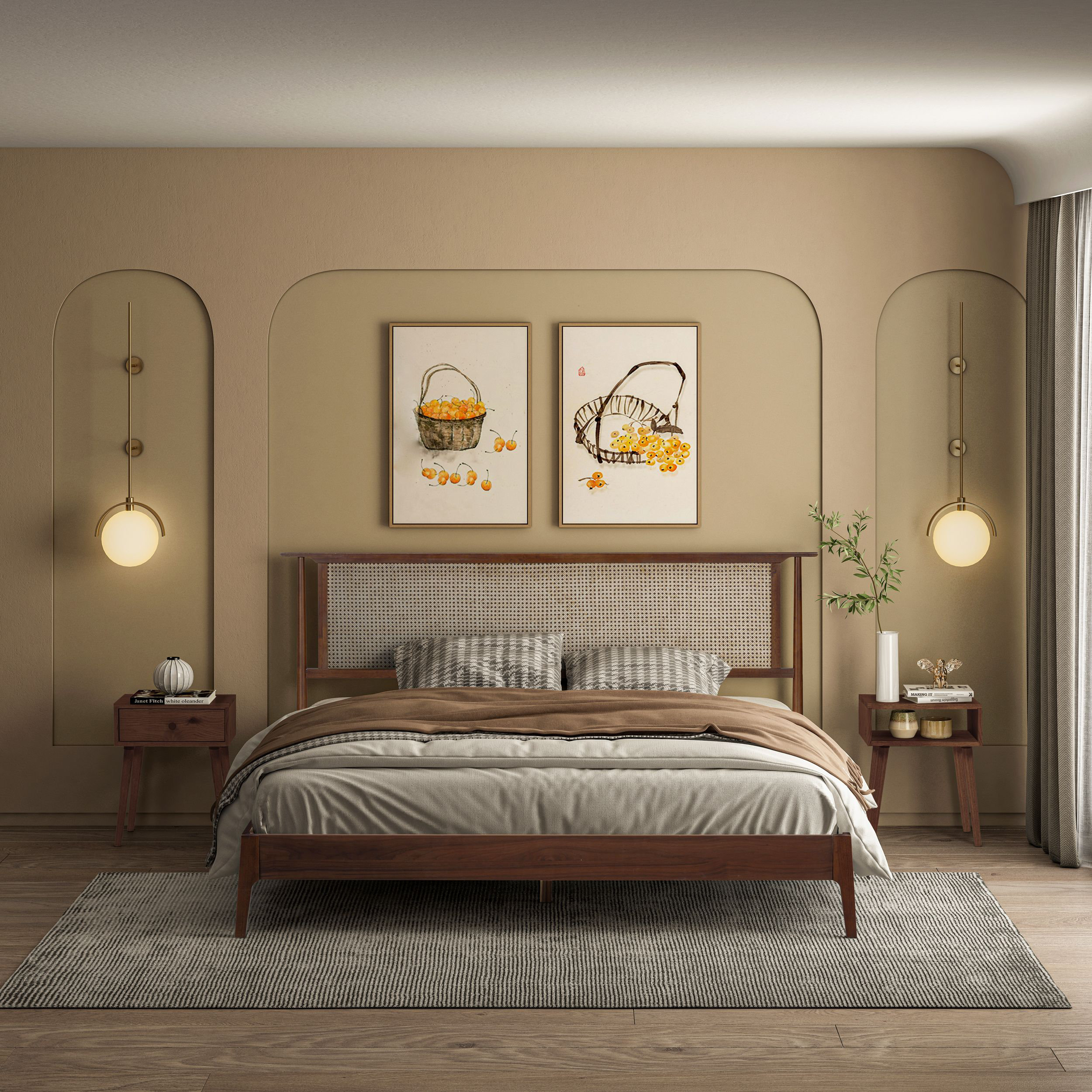 Bay Isle Home™ Ruby Wooden Bed Frame With Headboard And Natural Rattan ...