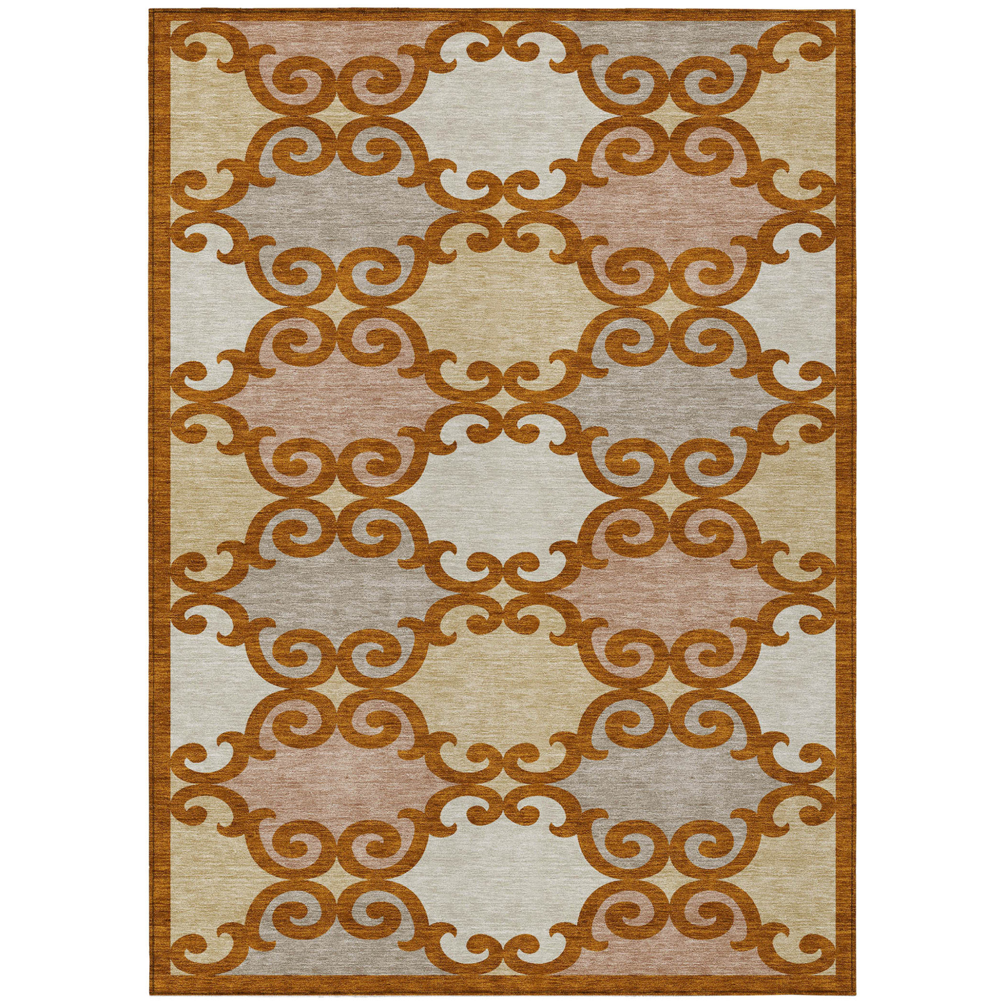 HomeRoots 3' X 5' Terra Cotta Beige And Gray Trellis Washable Indoor ...