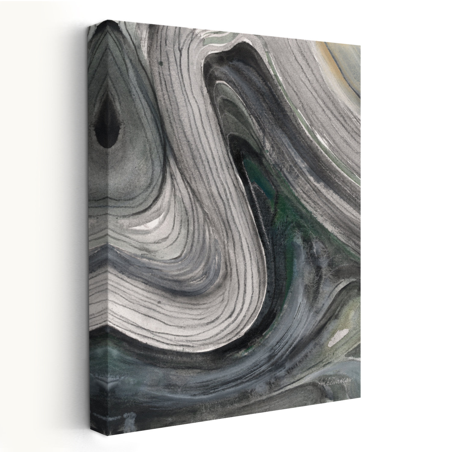 Orren Ellis Swirl II Contemporary Abstract Black Grey Green Grey ...