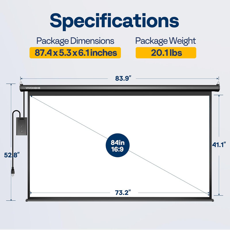 VIVOHOME 16:9 84 Inch Electric Projector Screen with Remote | Wayfair