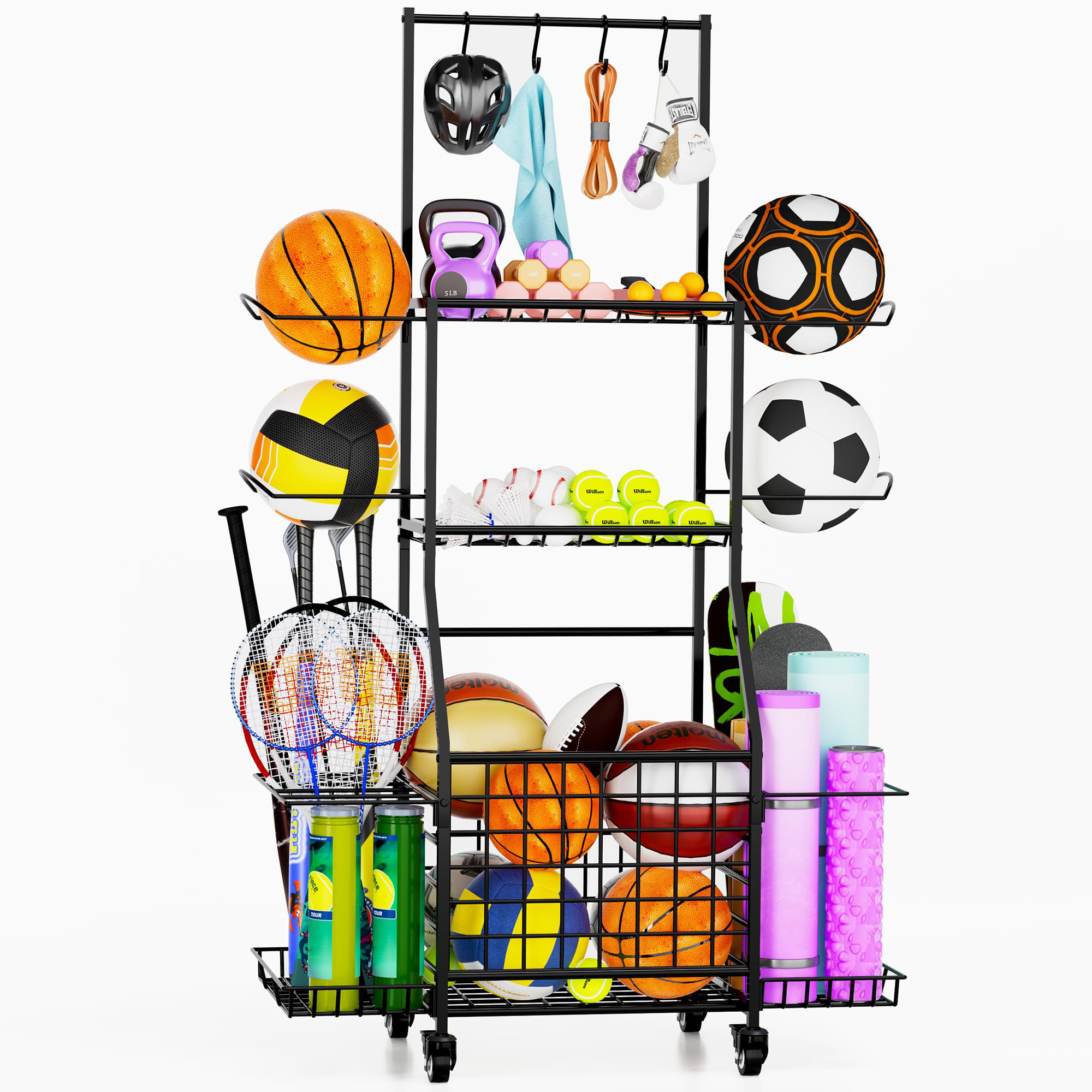 Latitude Run® Sports Equipment Storage For Garage, Ball Rack Sports ...