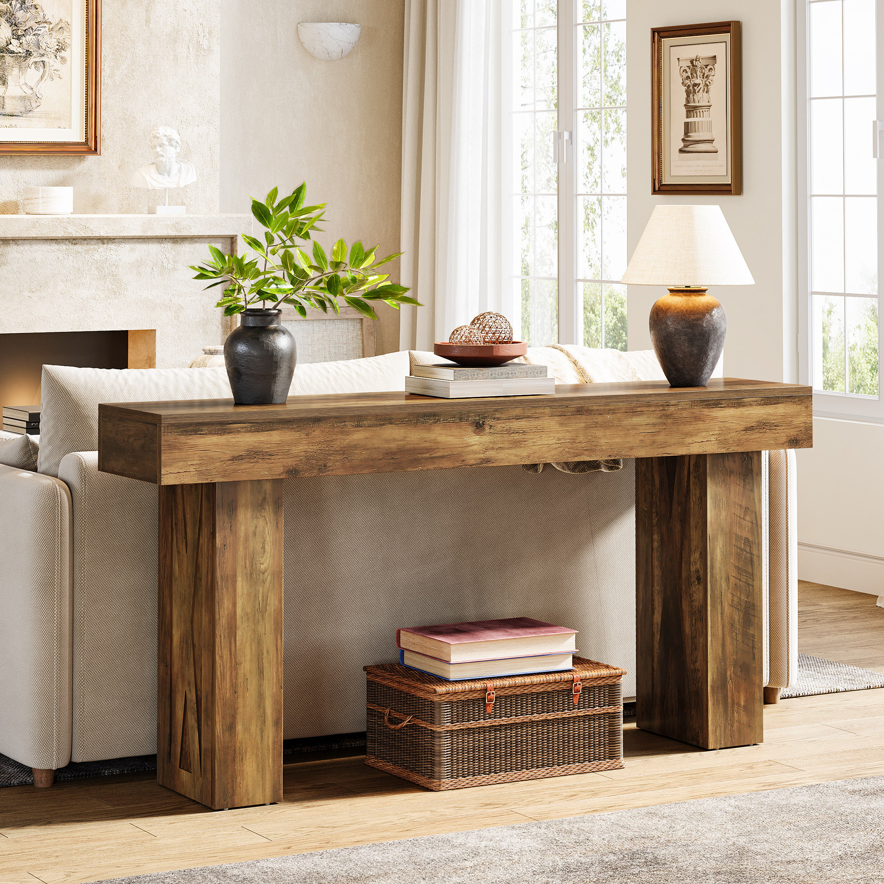Millwood Pines 63 Inch Long Console Table Farmhouse Sofa Table ...